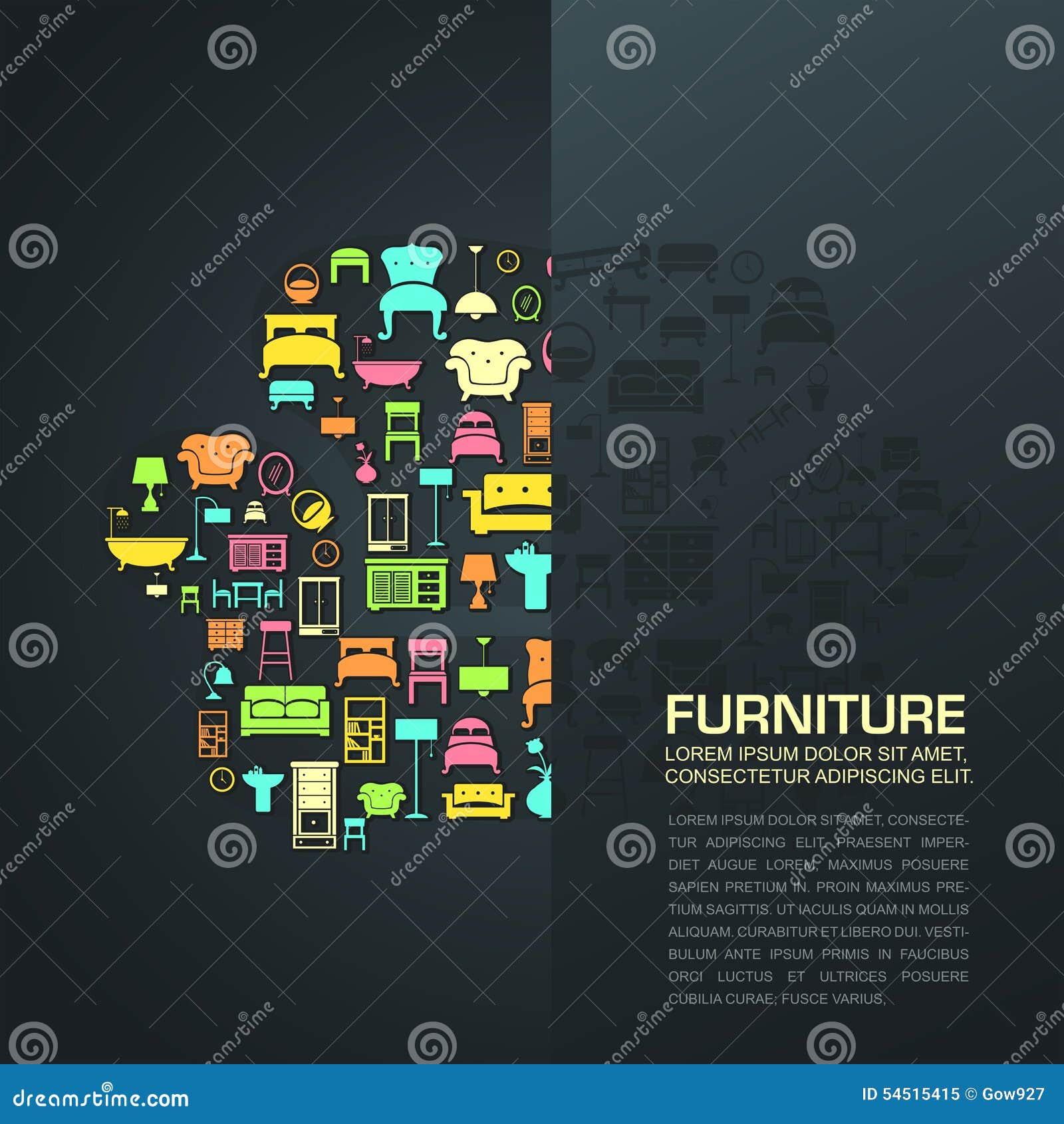 Flat Home Furniture Icon Design In A Sofa Shape With Half Transparent ...