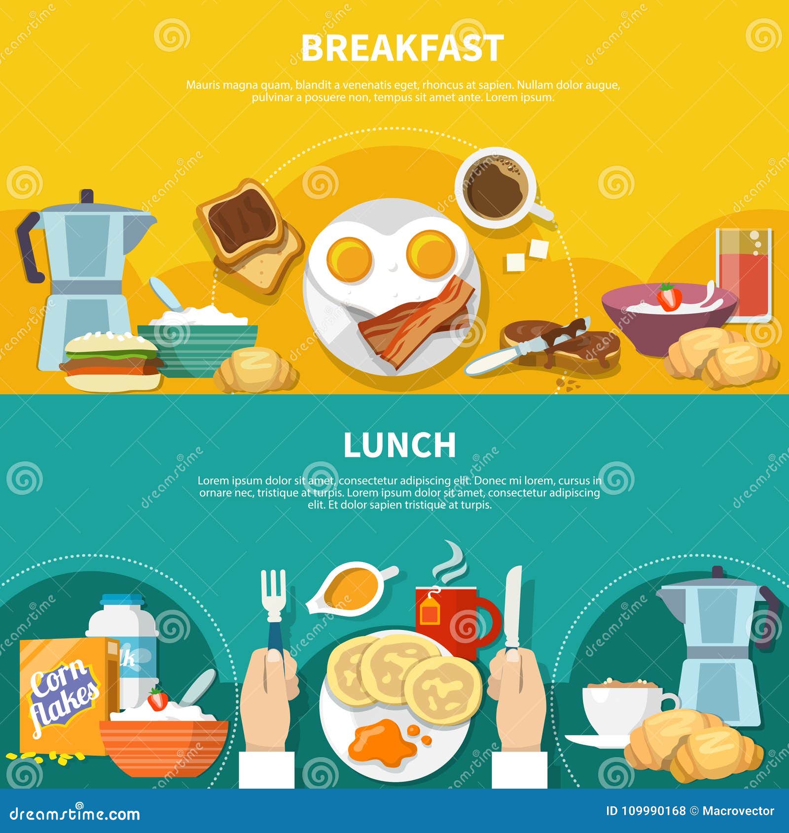 Flat Breakfast Banners Set stock vector. Illustration of banner - 109990168