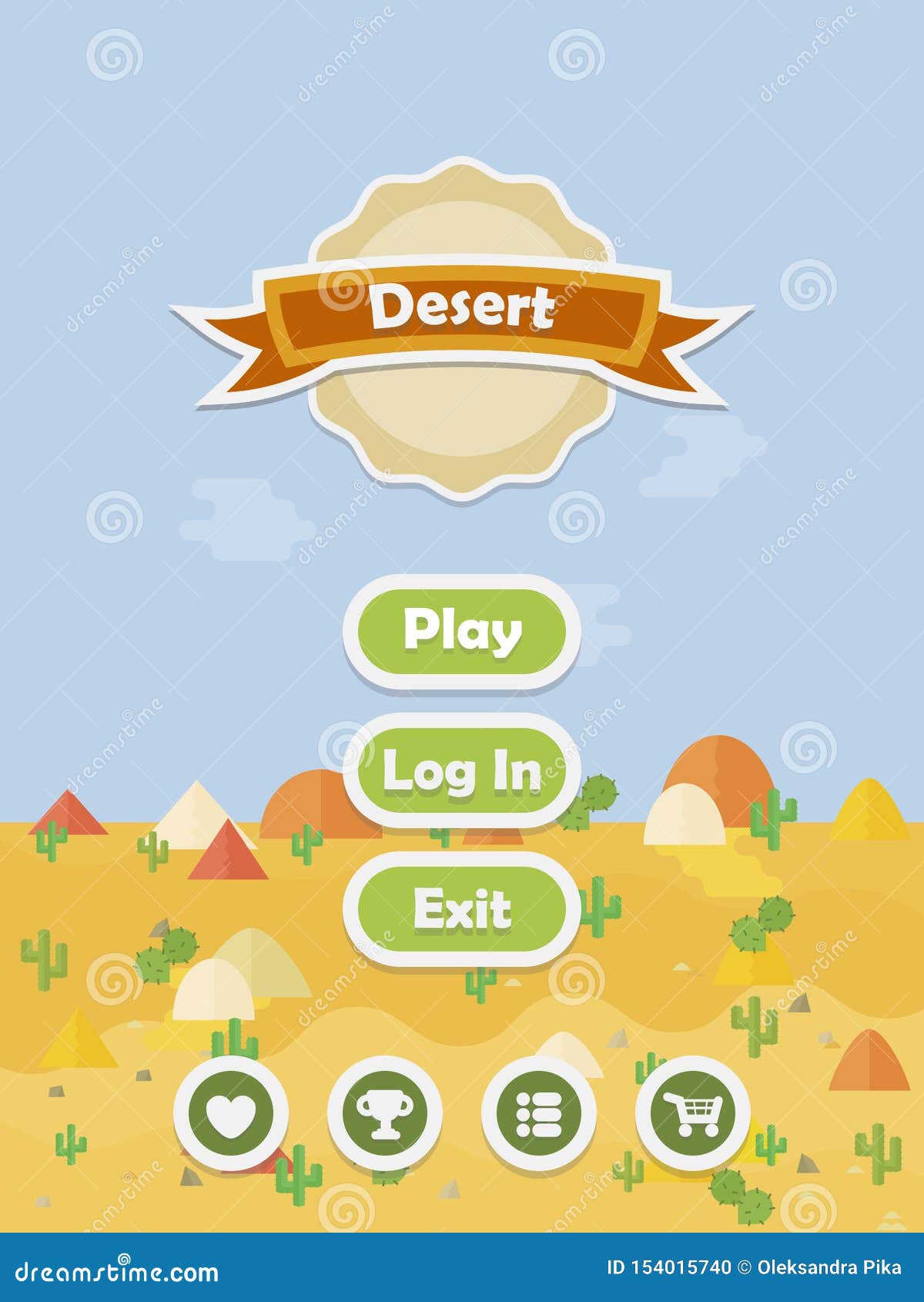 Flat hot desert GUI scene stock vector. Illustration of menu - 154015740