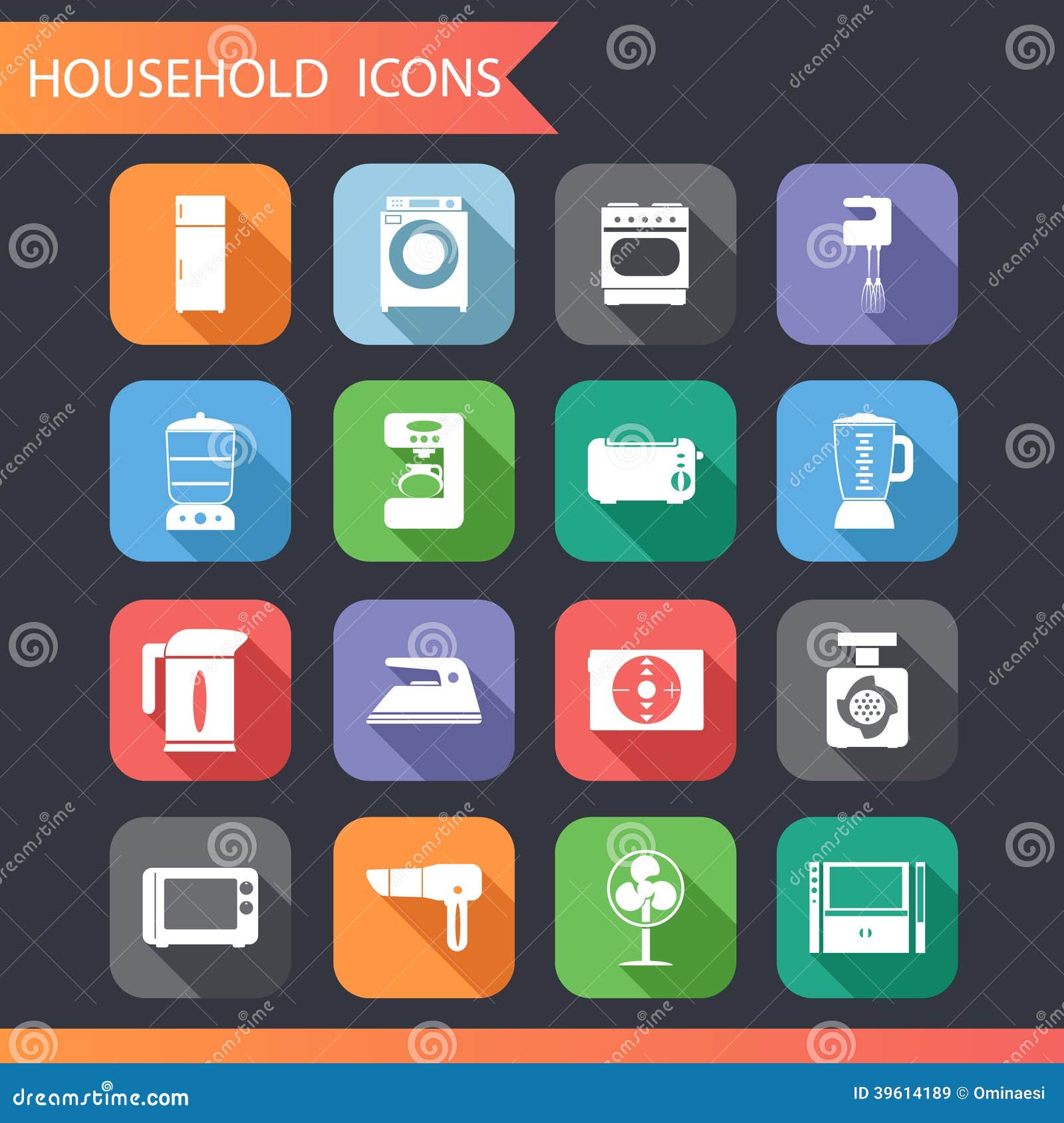 Flat Household Icons and Symbols Set Stock Vector - Illustration of ...