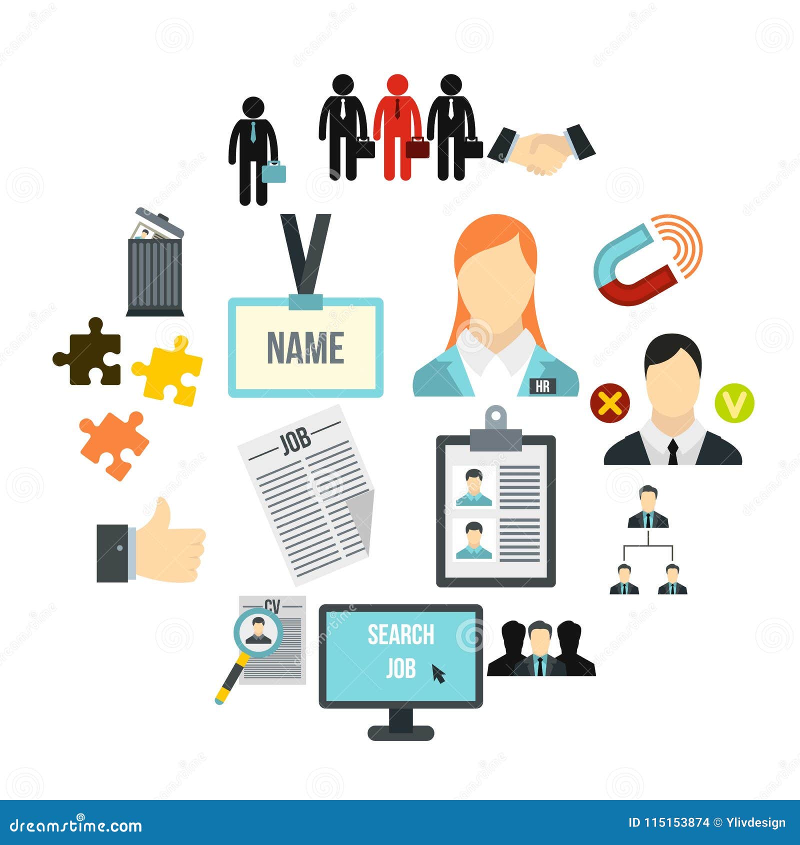 Human Resource Management Icons Set, Flat Style Stock Vector ...