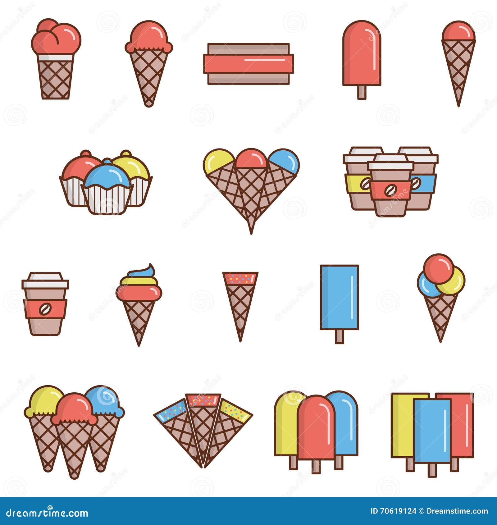 Flat ice cream icons stock vector. Illustration of icons - 70619124
