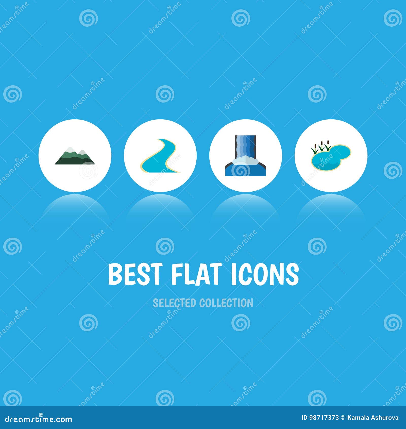 Flat Icon Bio Set of Tributary, Cascade, Pond and Other Vector Objects ...