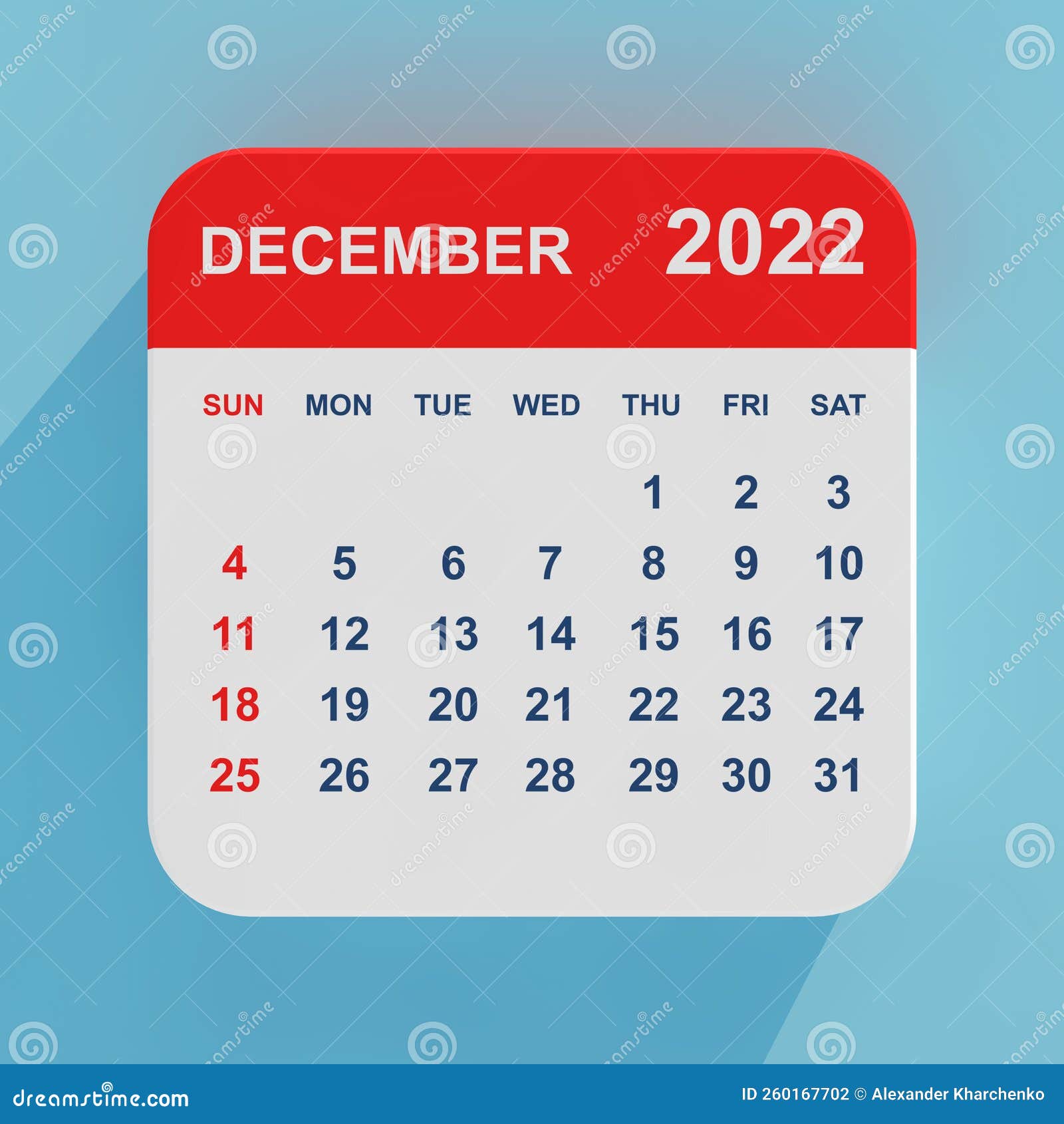 Flat Icon Calendar December 2022. 3d Rendering Stock Illustration ...