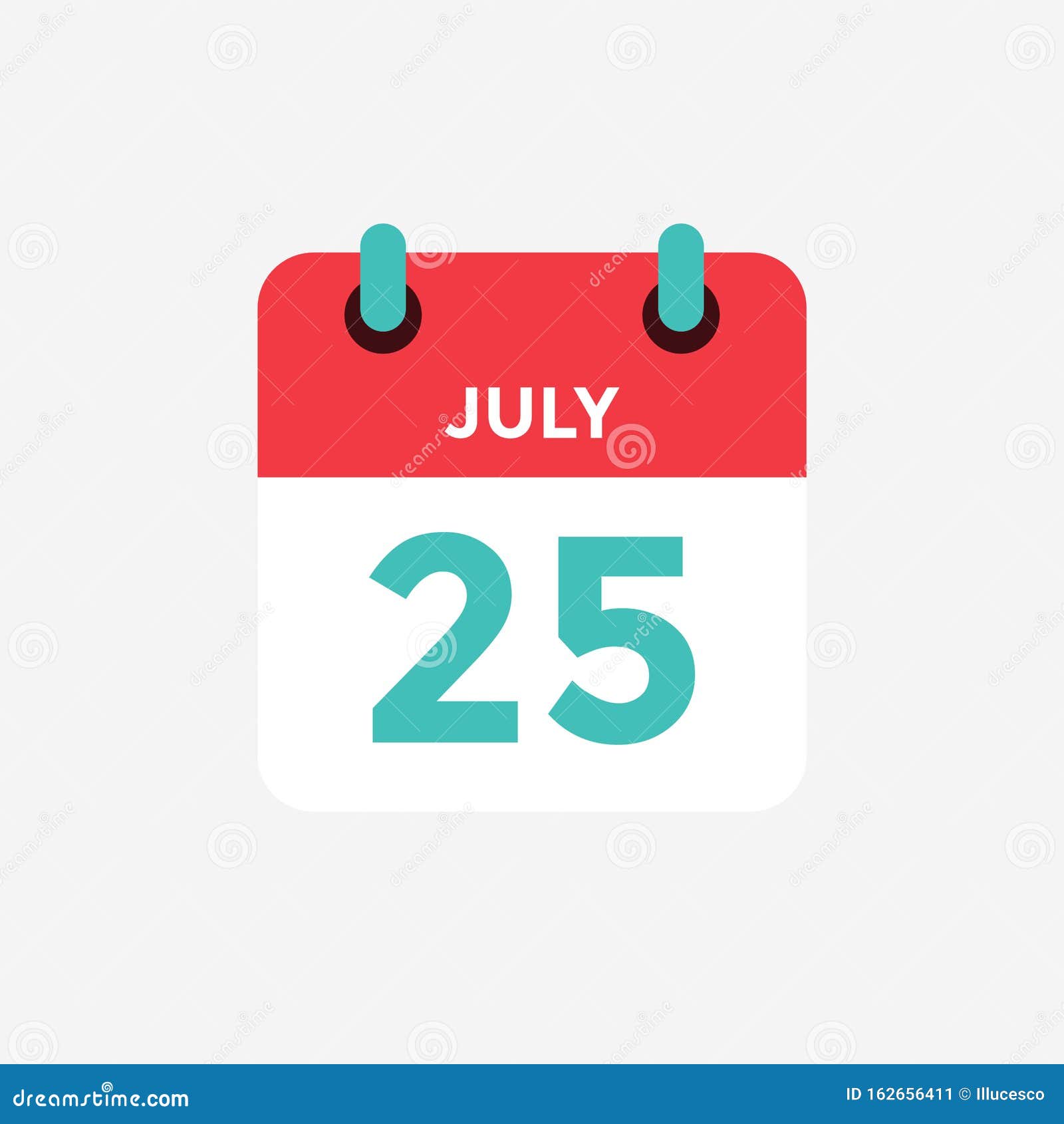 Flat Icon Calendar 25 of July. Date, Day and Month Stock Vector ...