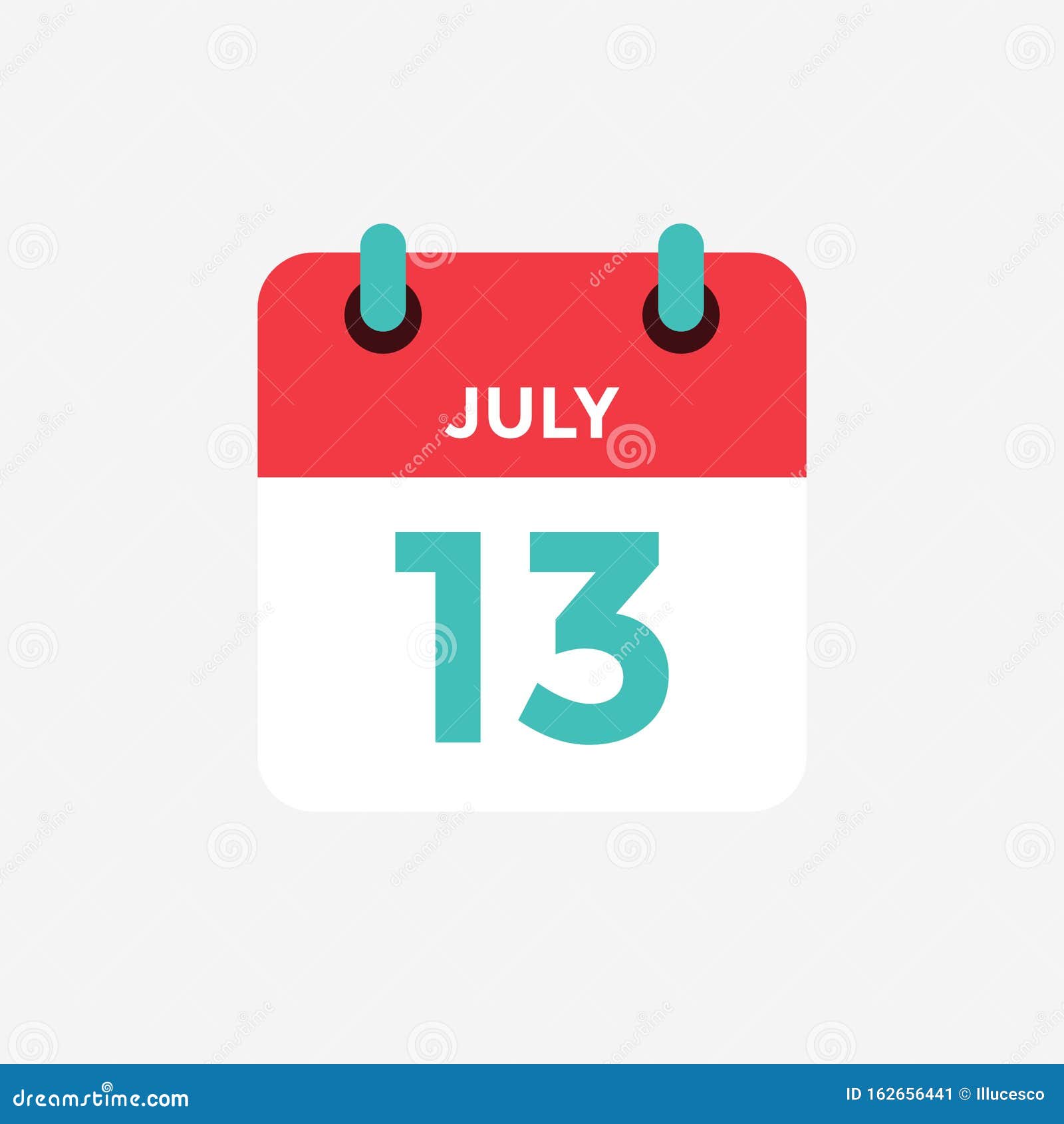 Flat Icon Calendar 13 of July. Date, Day and Month Stock Vector ...