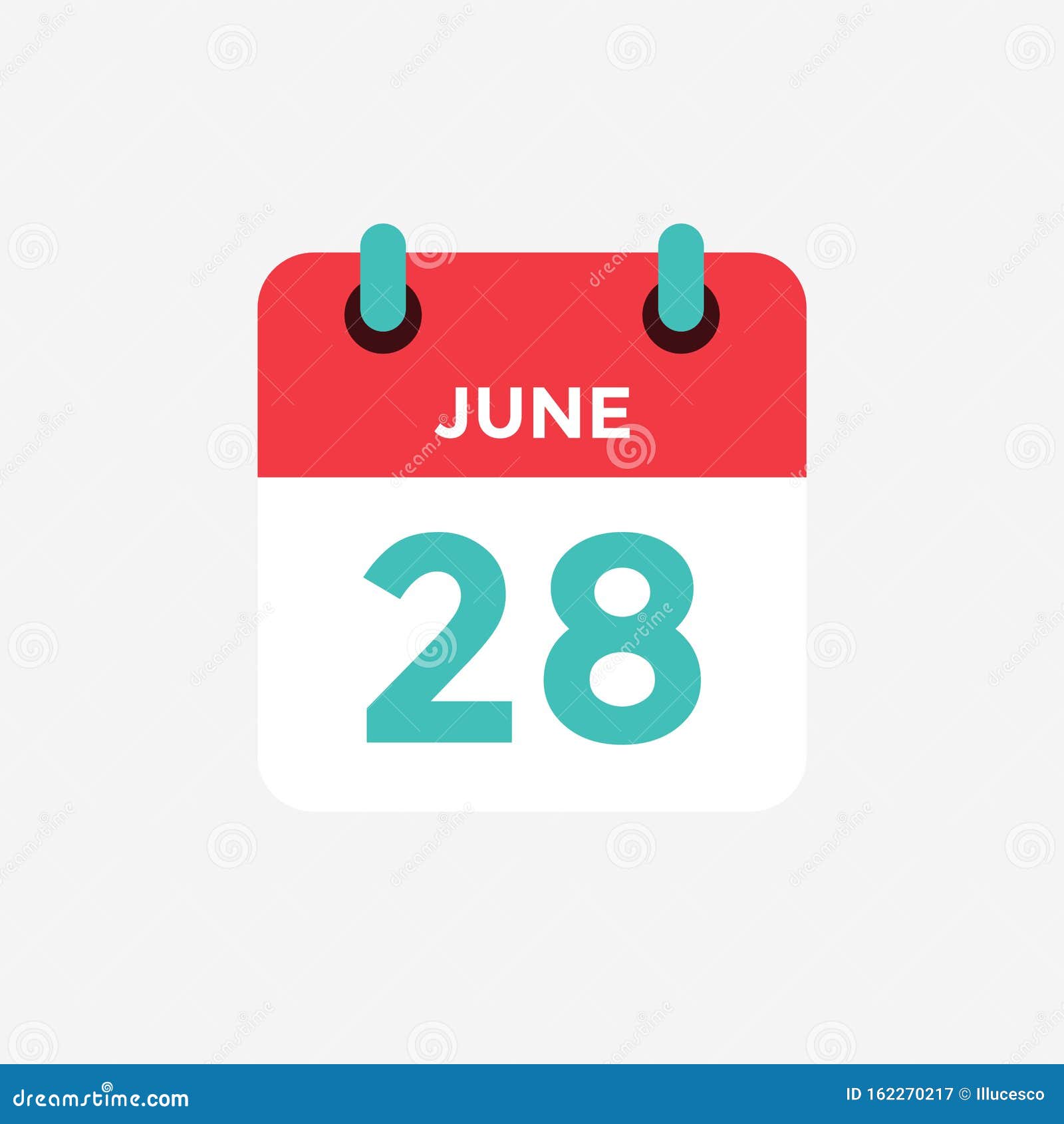 Flat Icon Calendar 28 of June. Date, Day and Month Stock Vector ...
