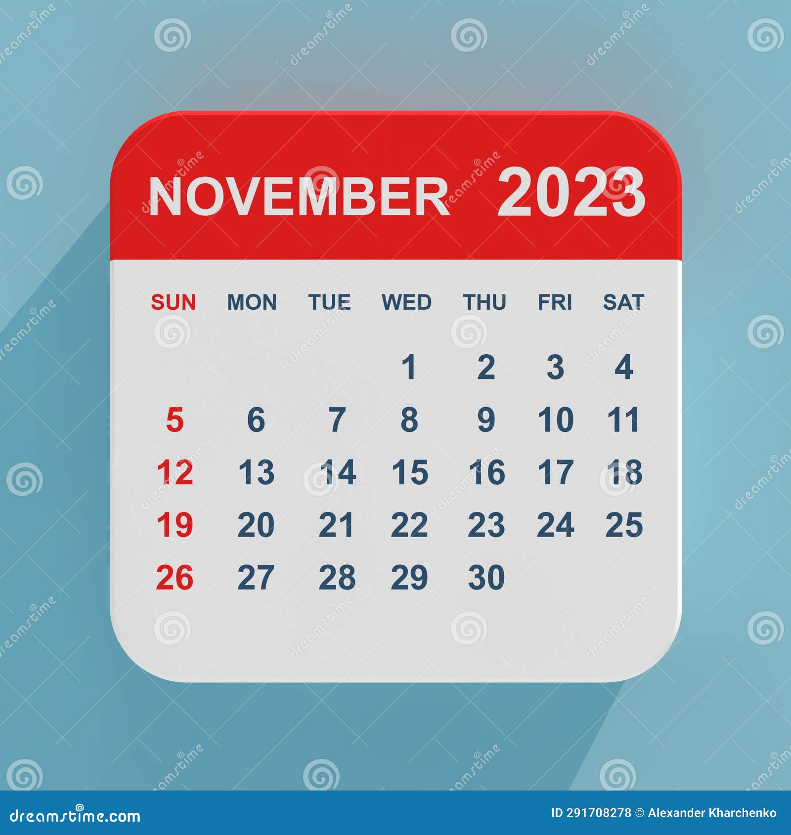 Flat Icon Calendar November 2023. 3d Rendering Stock Illustration ...