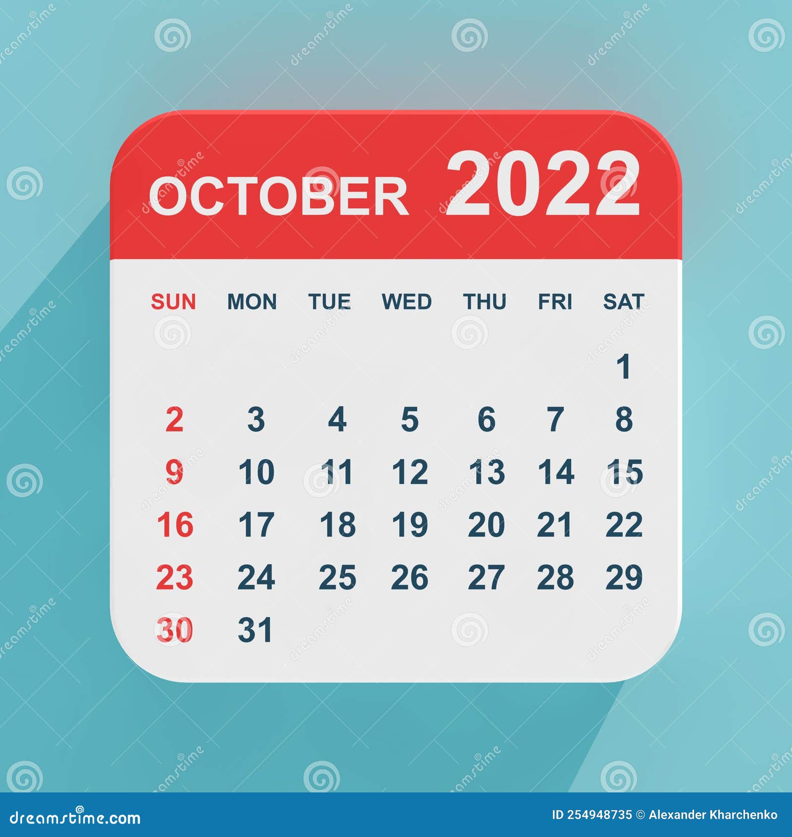 Flat Icon Calendar October 2022. 3d Rendering Stock Illustration ...