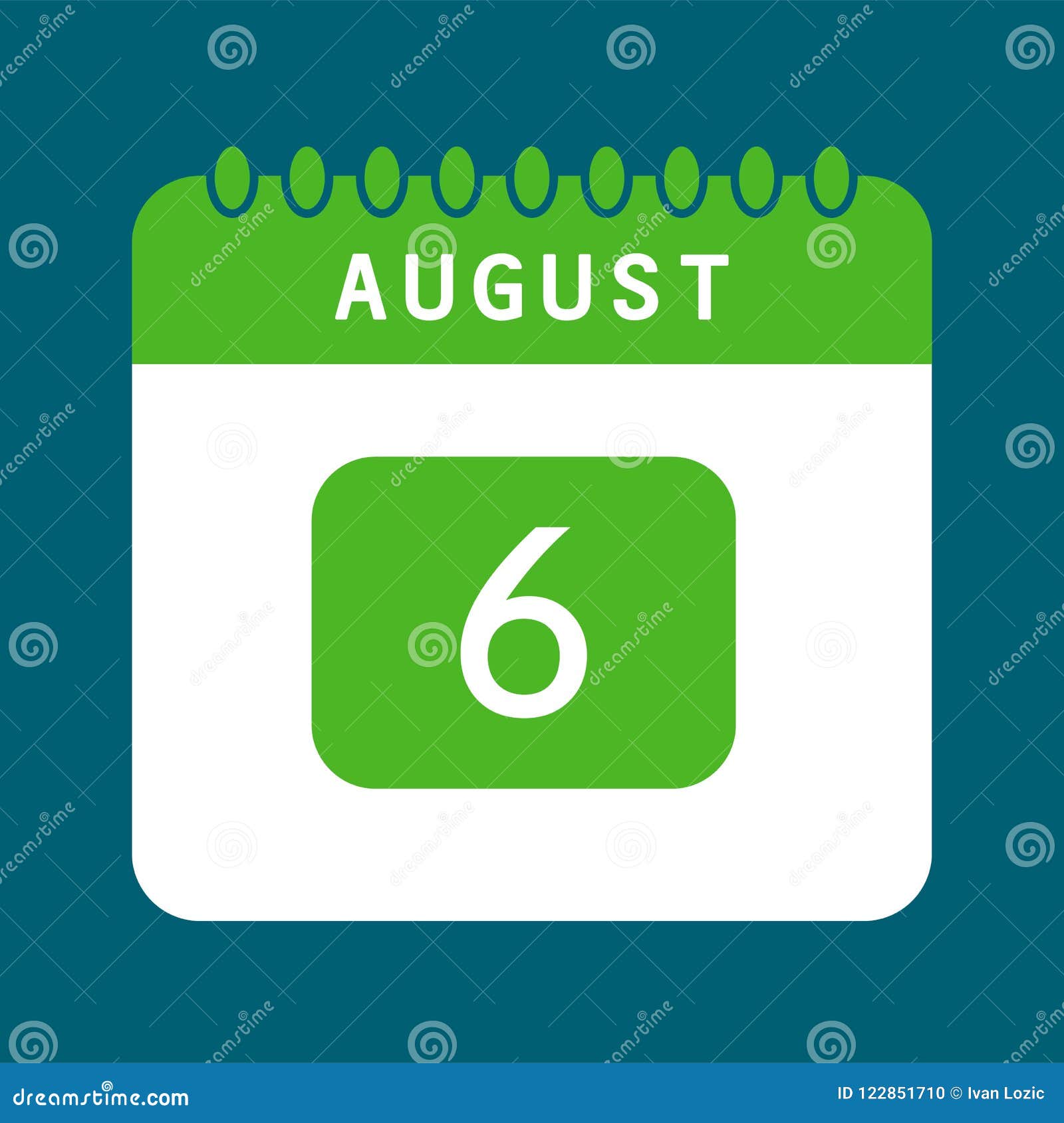 Flat Icon Calendar 6th of August Stock Vector - Illustration of color ...