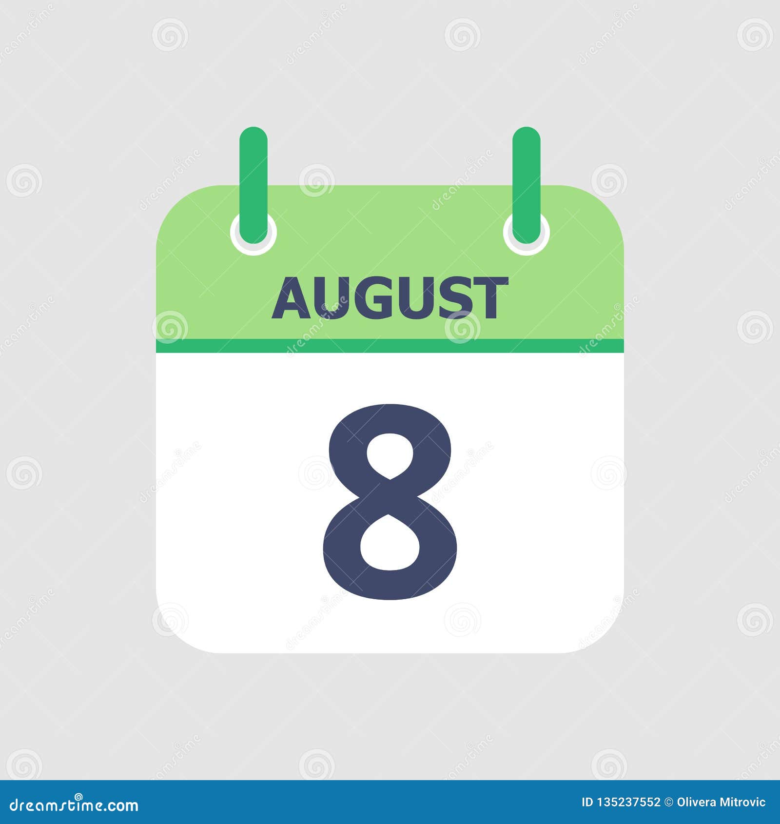 Calendar 8th of August stock vector. Illustration of flat - 135237552
