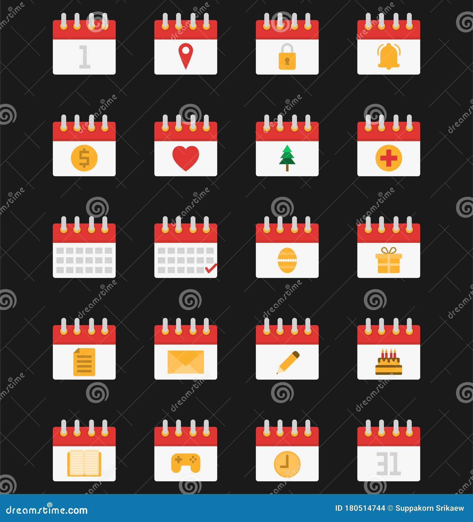 Calendar Flat Icon Set Icon are Created on Pixel Perfect Stock Vector ...