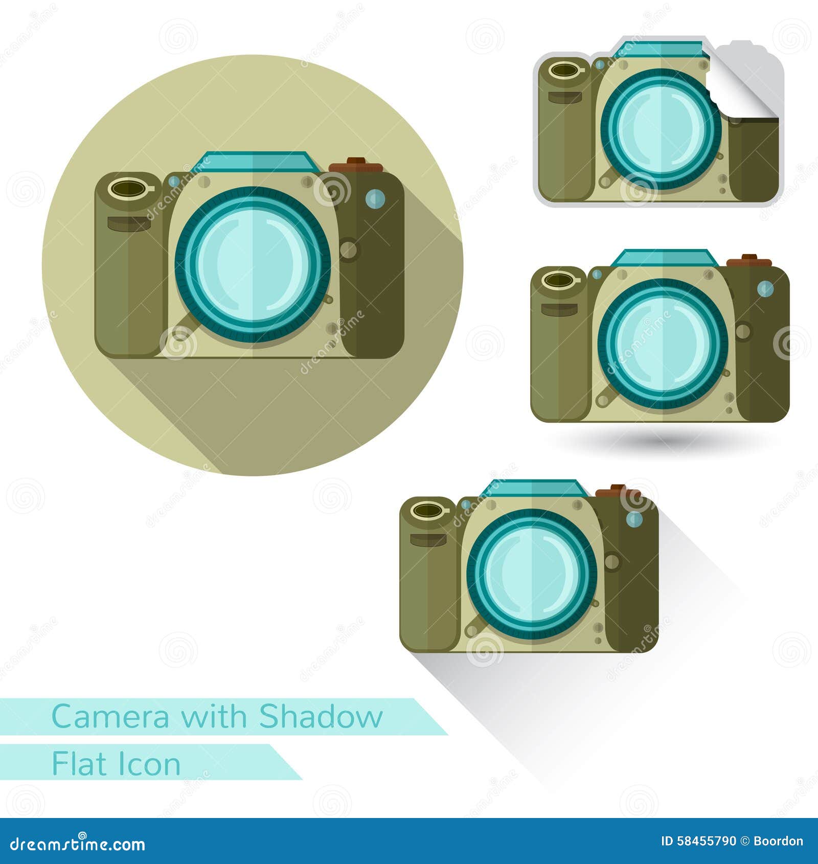 Flat Icon Camera Object on White with Oval Long Shadow and Folded ...