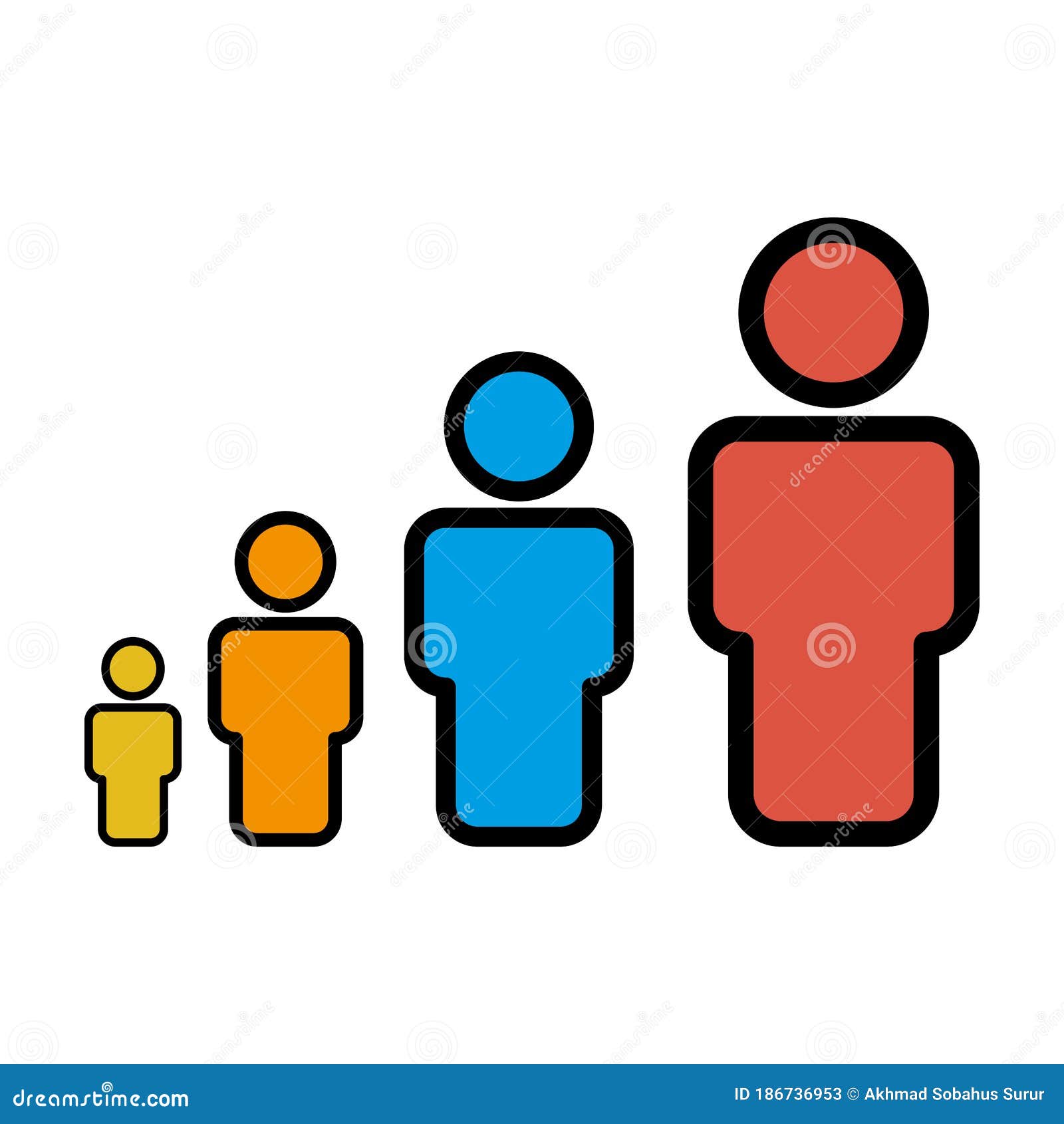 Flat Icon of Children To Old Age, Aging, People Stock Vector ...