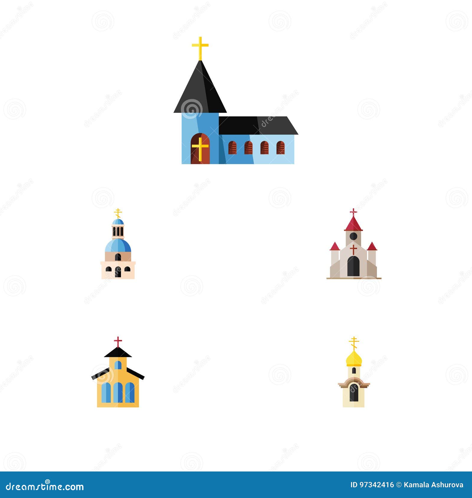 Flat Icon Church Set of Christian, Traditional, Catholic and Other ...
