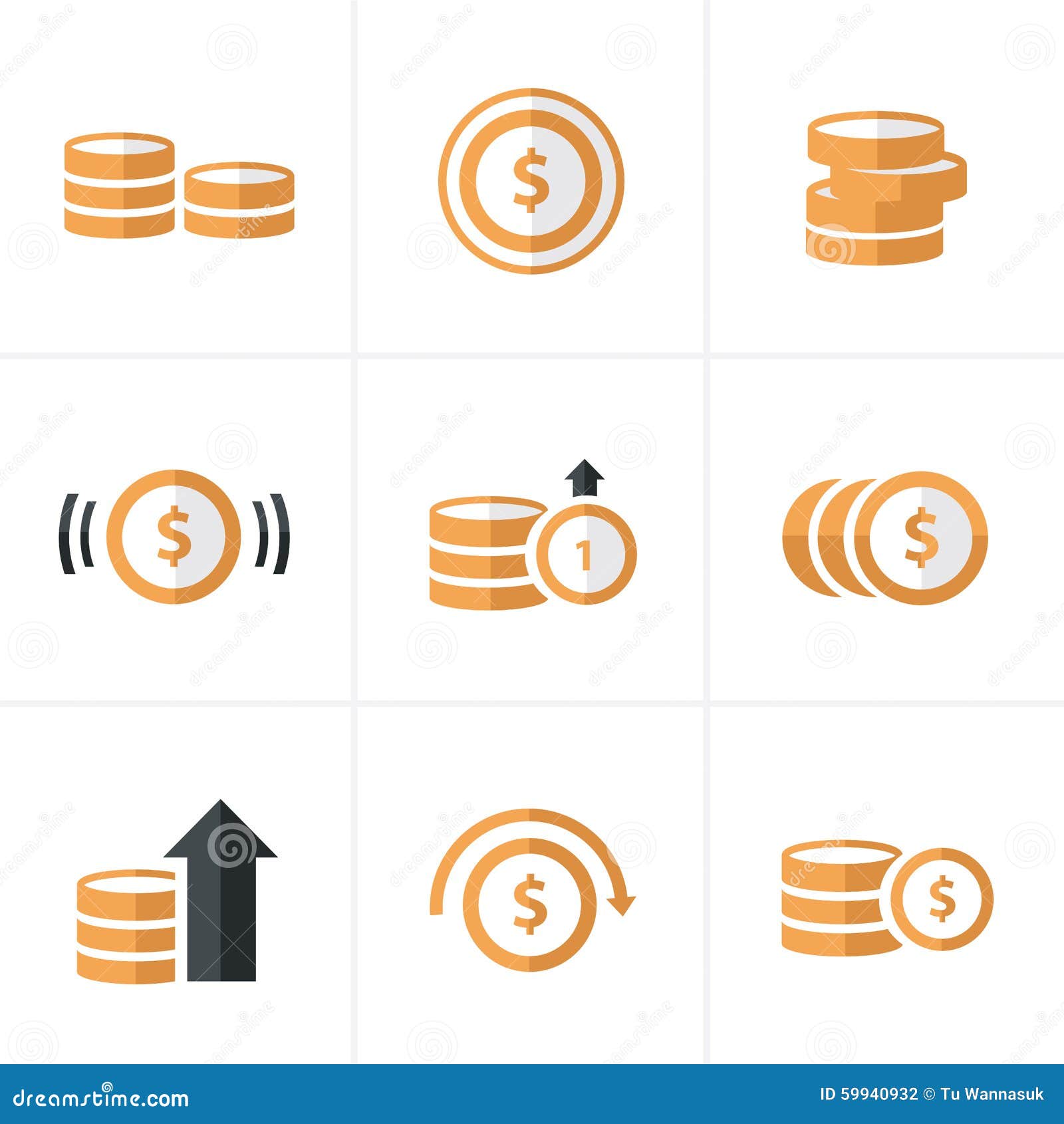 Flat Icon Coins Icons Set, Vector Design Stock Vector - Illustration of ...