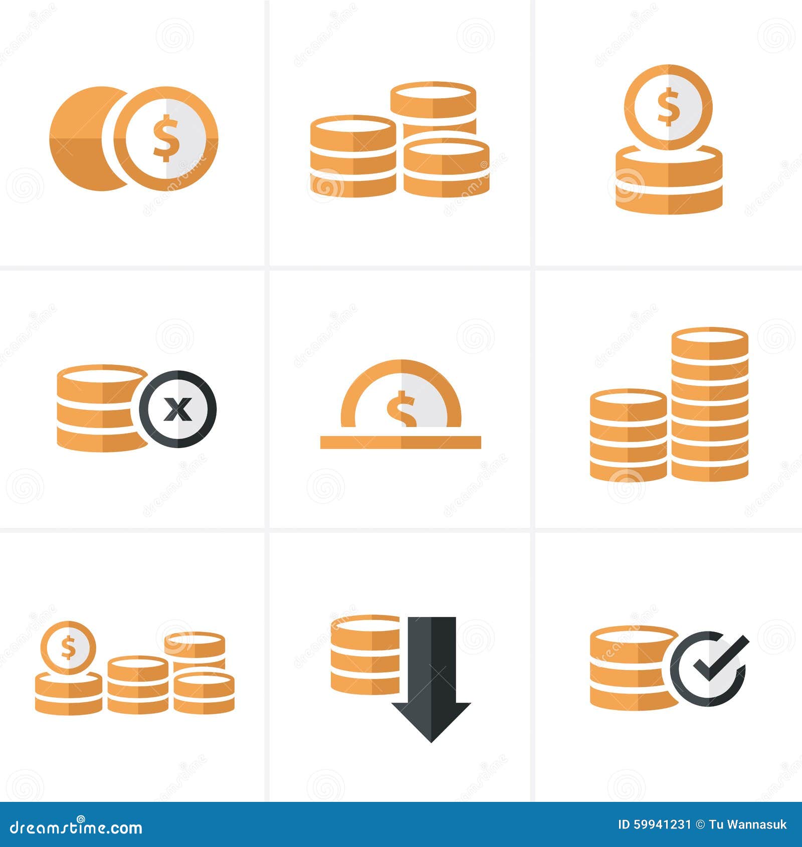 Flat Icon Coins Icons Set, Vector Design Black Color Stock Vector ...