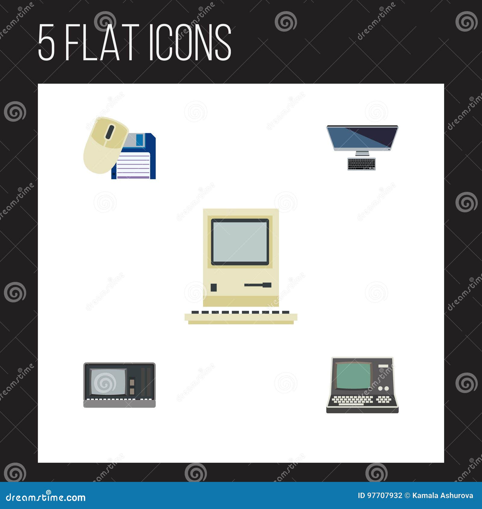 Flat Icon Computer Set of Computer Mouse, Computing, Vintage Hardware and Other Vector Objects ...