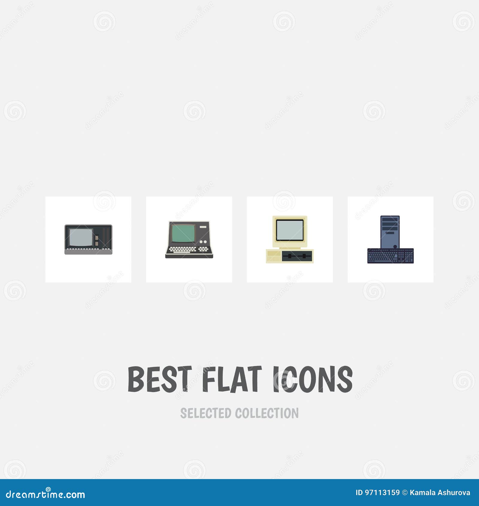 Flat Icon Computer Set of Computer, Technology, Vintage Hardware and Other Vector Objects. Also ...