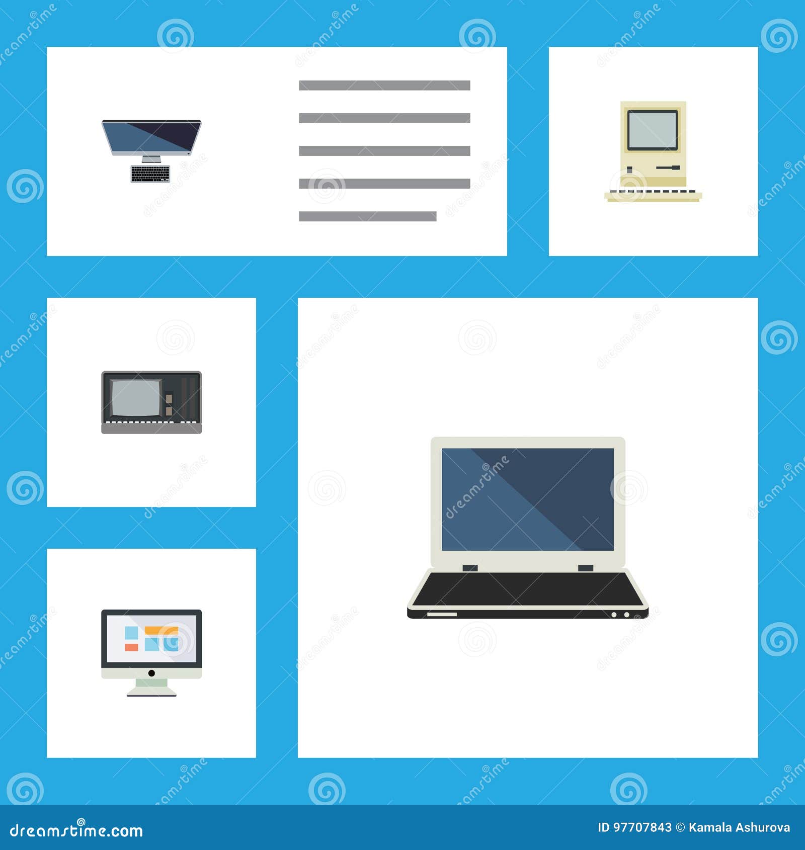 Flat Icon Computer Set of Computing, Notebook, PC and Other Vector Objects. Also Includes Screen ...