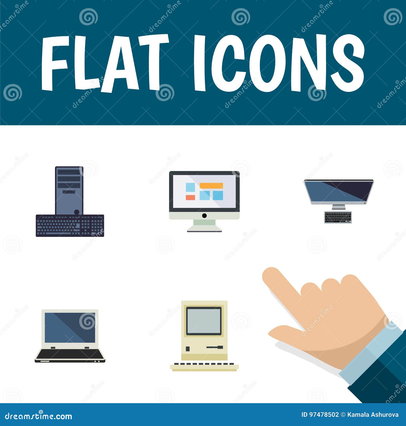 Flat Icon Computer Set of Computing, PC, Processor and Other Vector Objects. Also Includes ...