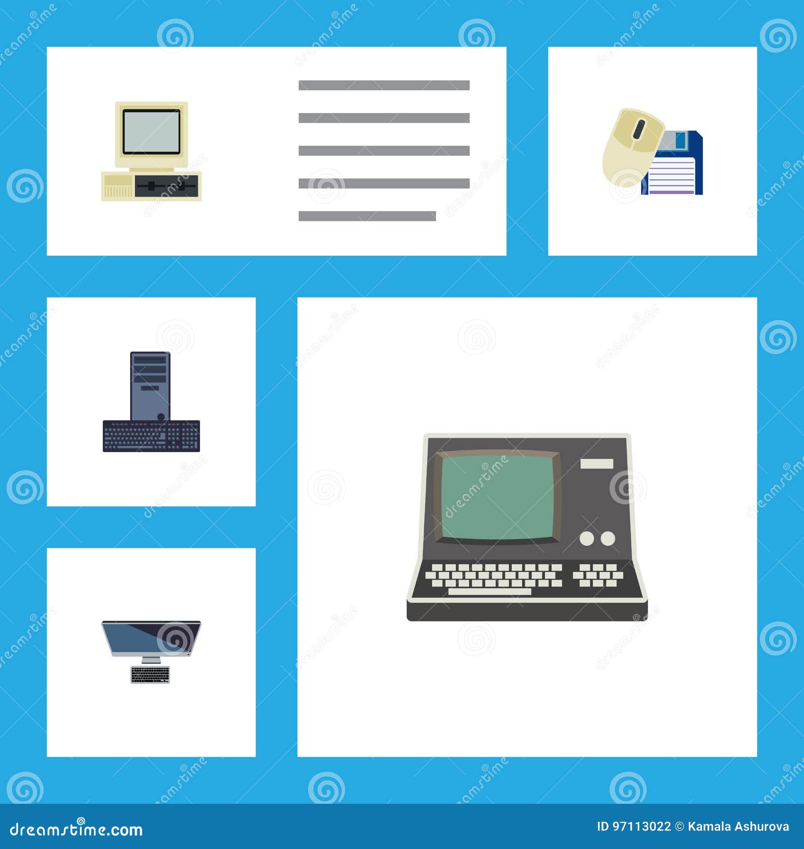 Flat Icon Computer Set of Processor, Computer Mouse, PC and Other Vector Objects. Also Includes ...