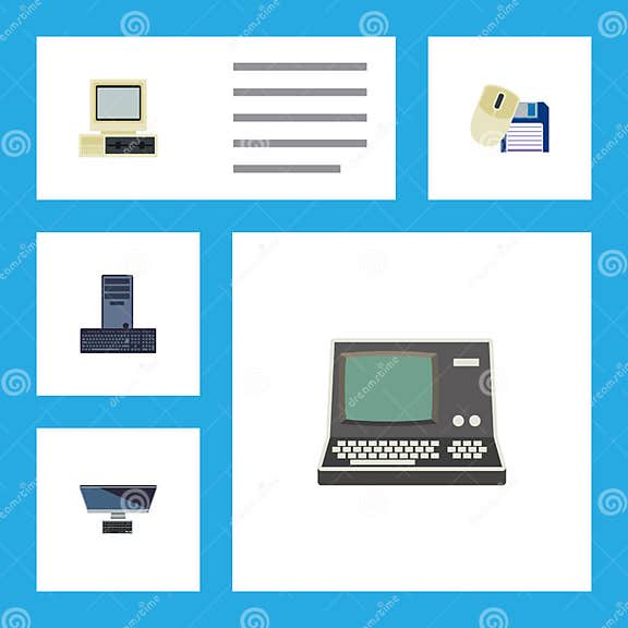 Flat Icon Computer Set of Processor, Computer Mouse, PC and Other Vector Objects. Also Includes ...