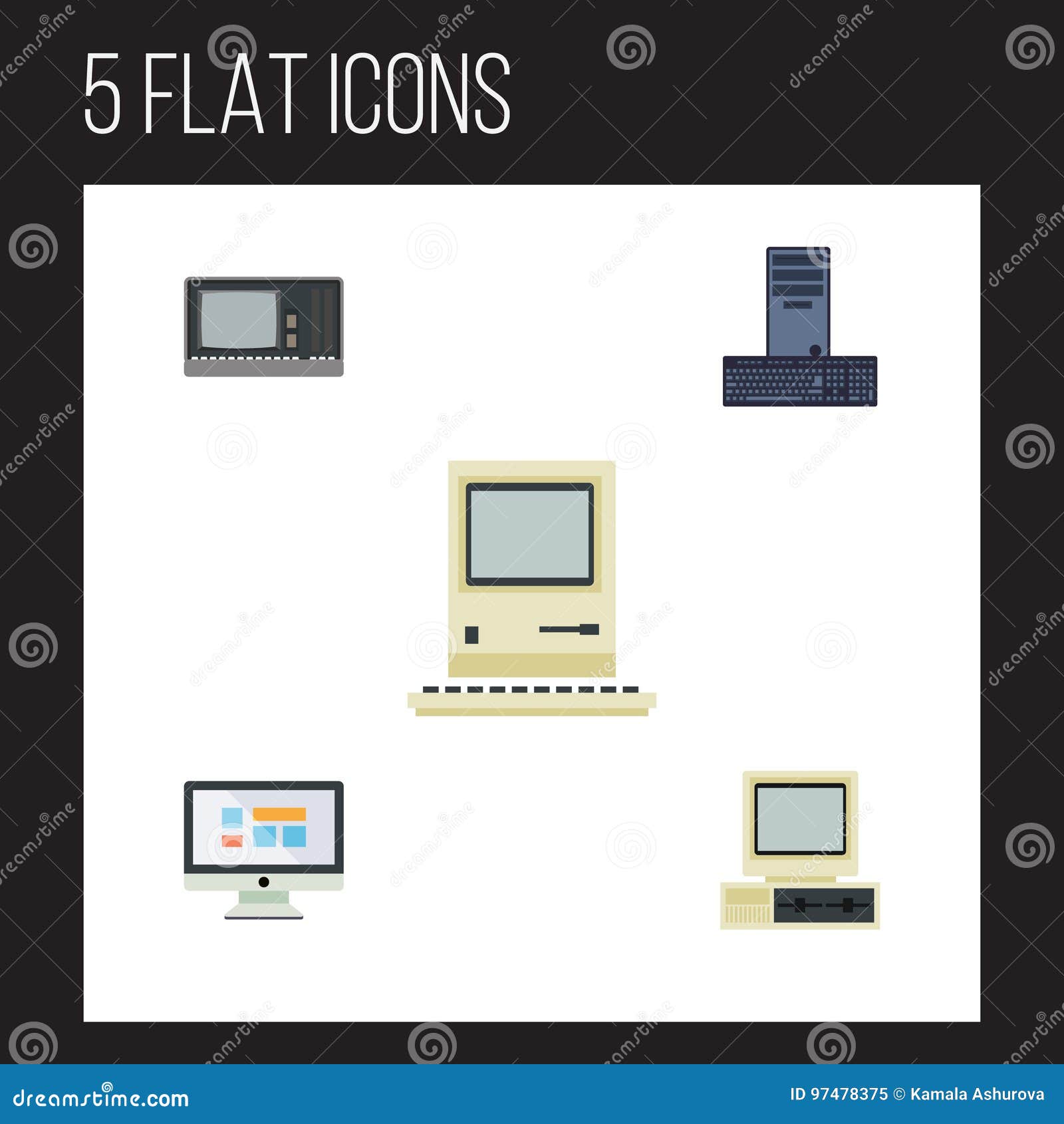 Flat Icon Computer Set of Processor, Display, Computing and Other Vector Objects. Also Includes ...