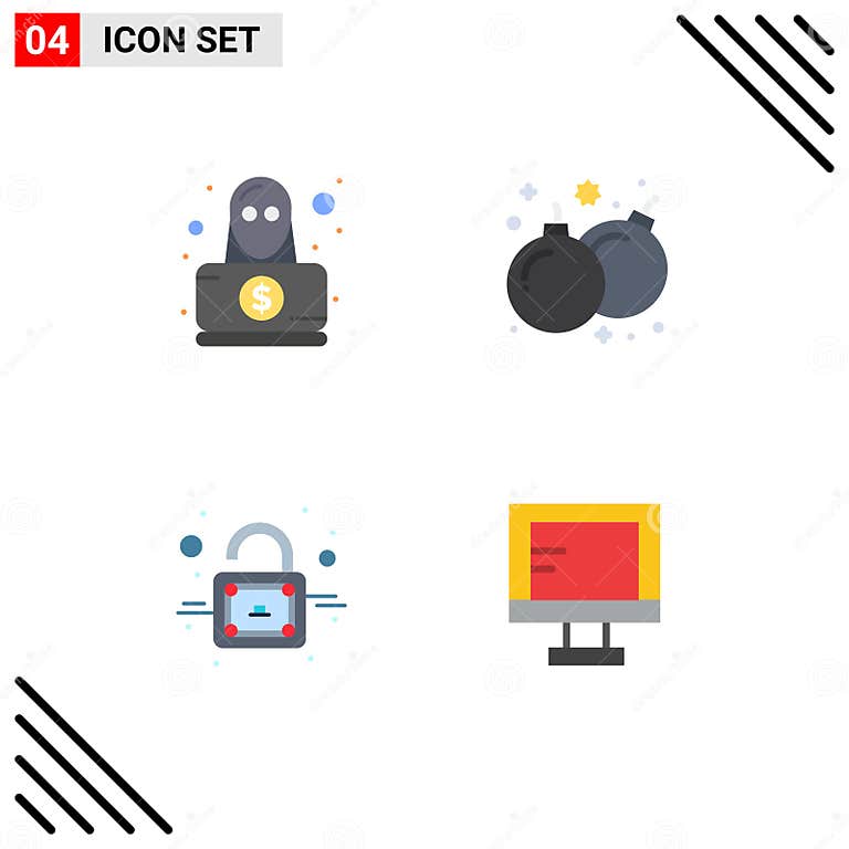 4 Flat Icon Concept for Websites Mobile and Apps Detective, Padlock ...