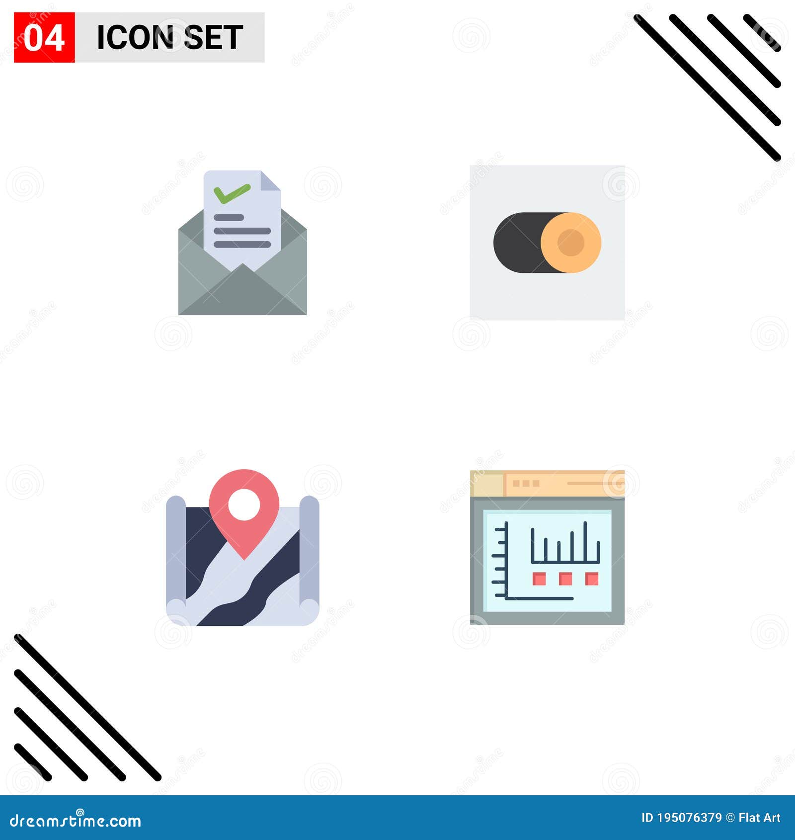 4 Thematic Vector Flat Icons and Editable Symbols of Mail, Pin, Tick ...