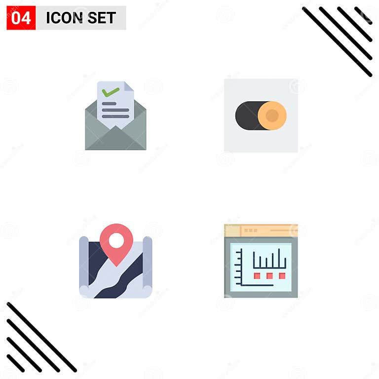 4 Thematic Vector Flat Icons and Editable Symbols of Mail, Pin, Tick ...