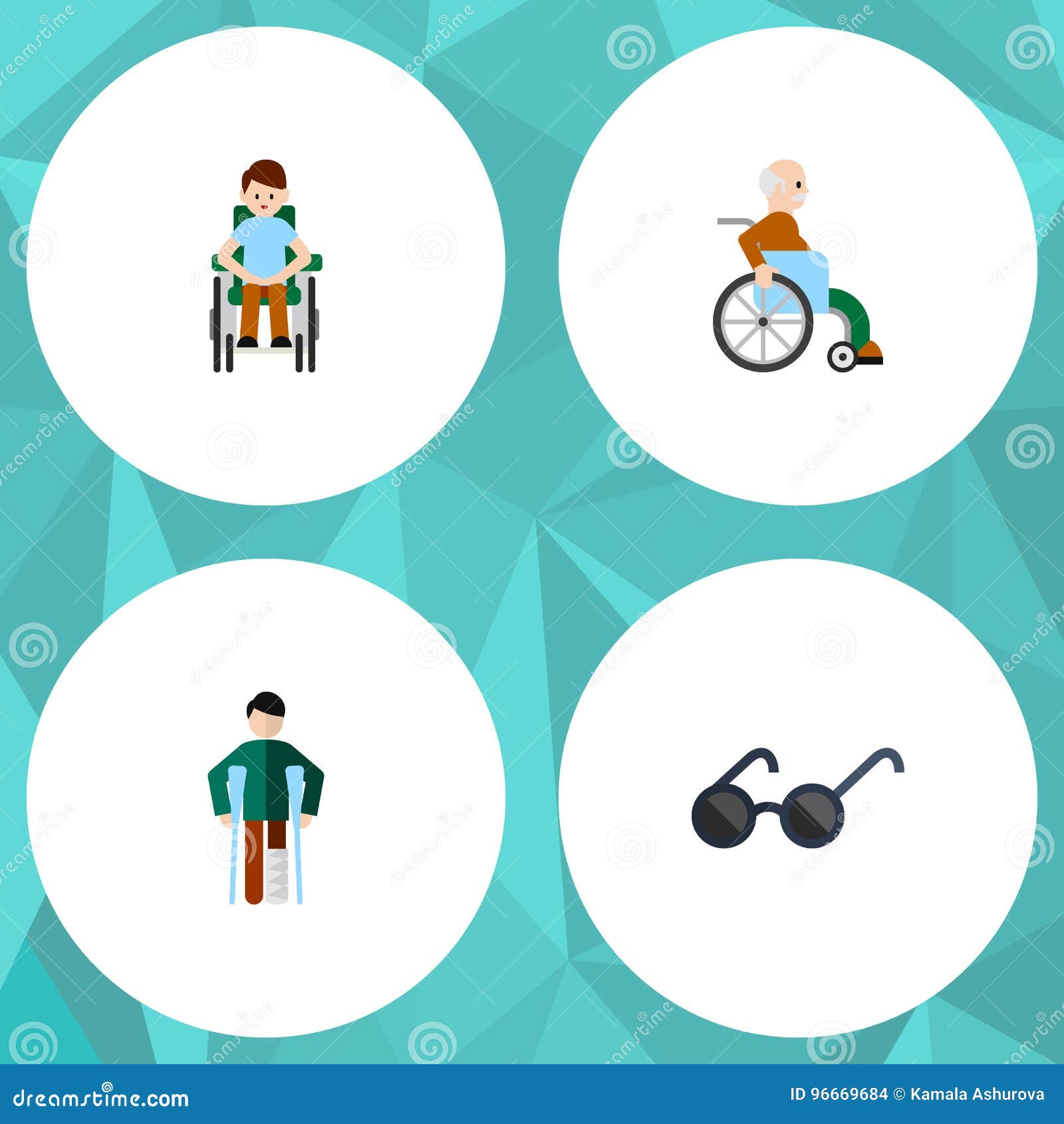 Flat Icon Cripple Set of Disabled Person, Injured, Spectacles and Other ...