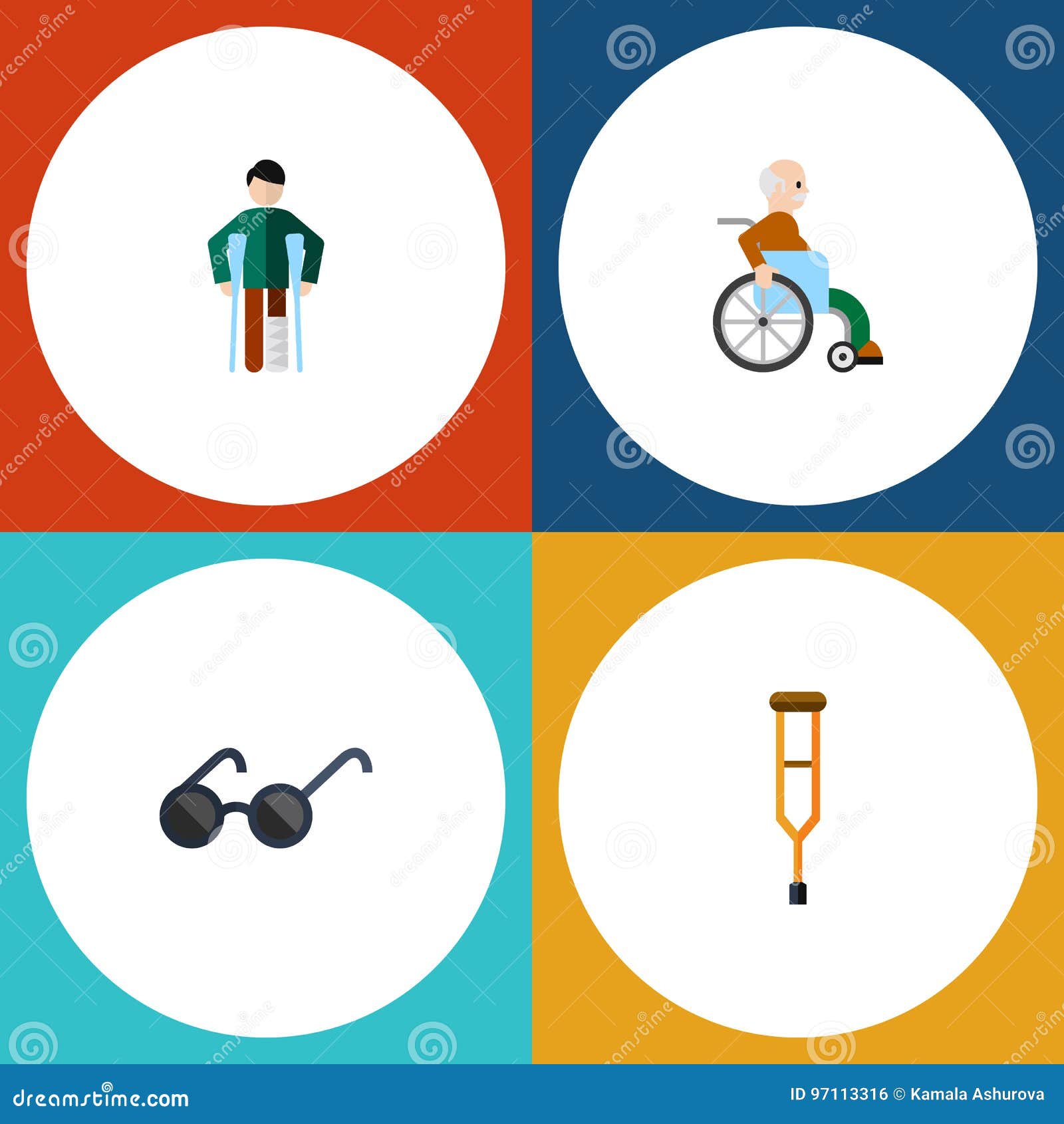 Flat Icon Cripple Set of Handicapped Man Stock Vector - Illustration of ...