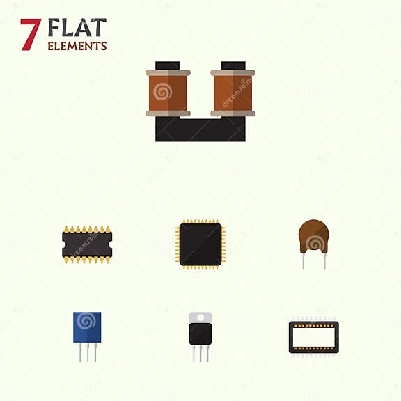 Flat Icon Device Set of Mainframe, Triode, Receiver and Other Vector Objects. Also Includes ...