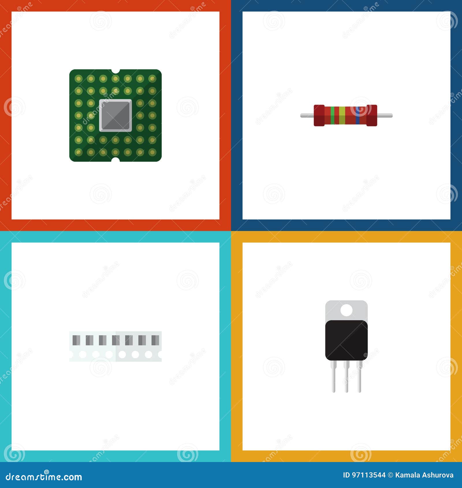 Flat Icon Device Set of Unit, Memory, Resistance and Other Vector Objects. Also Includes ...