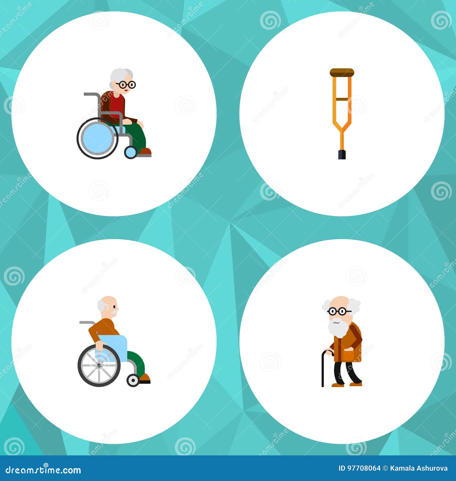Flat Icon Disabled Set of Handicapped Man, Ancestor, Stand Vector ...