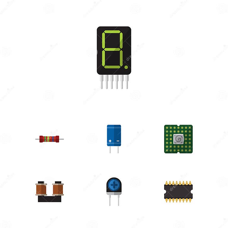 Flat Icon Electronics Set of Microprocessor, Transducer, Transistor and Other Vector Objects ...