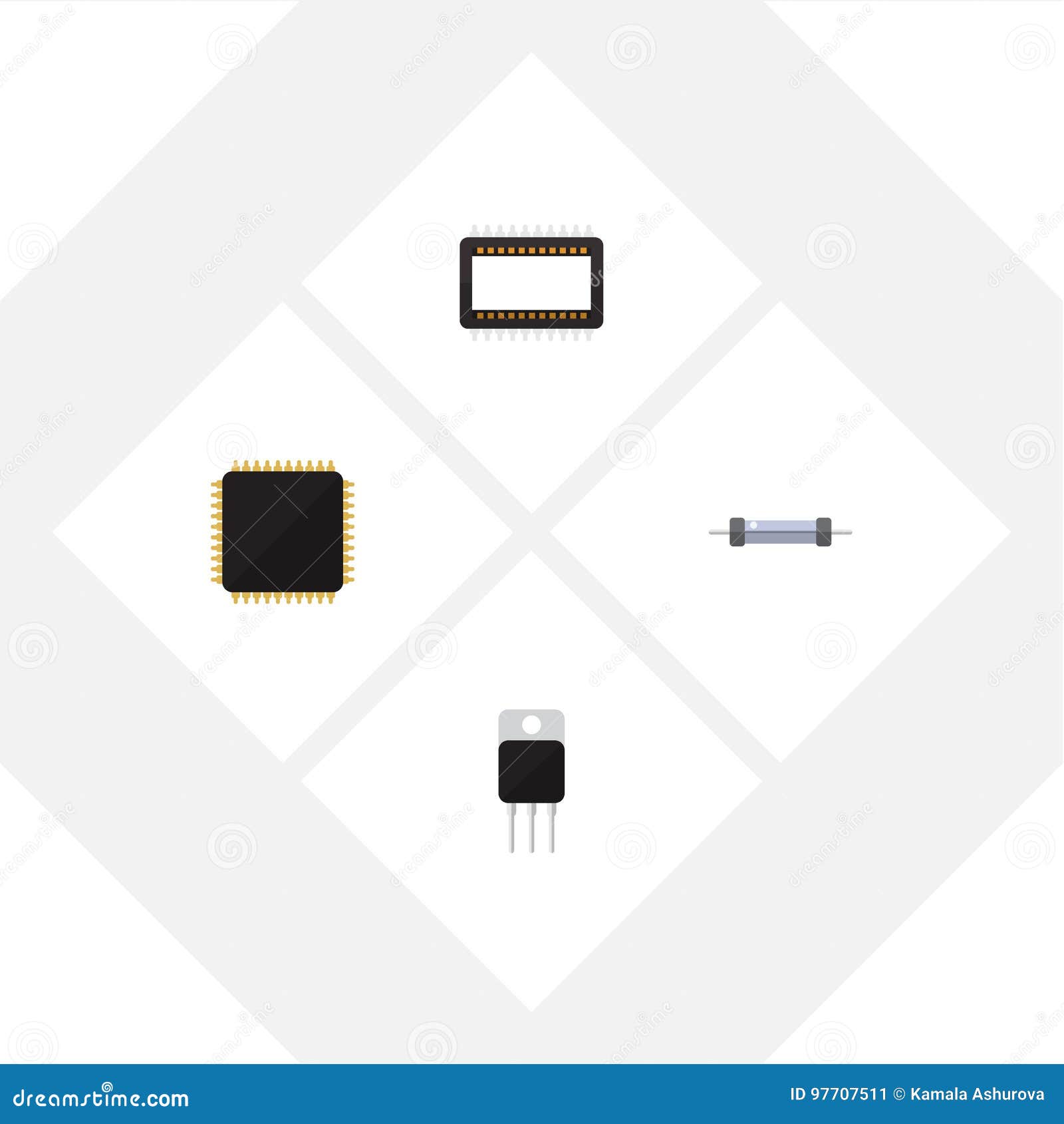 Flat Icon Electronics Set of Receiver, Resistor, Mainframe and Other Vector Objects. Also ...