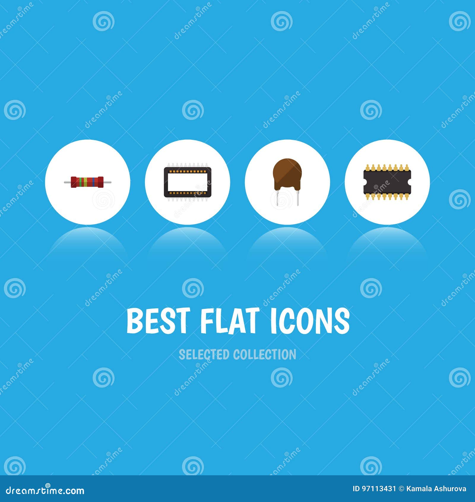 Flat Icon Electronics Set of Triode, Microprocessor, Mainframe and Other Vector Objects. Also ...