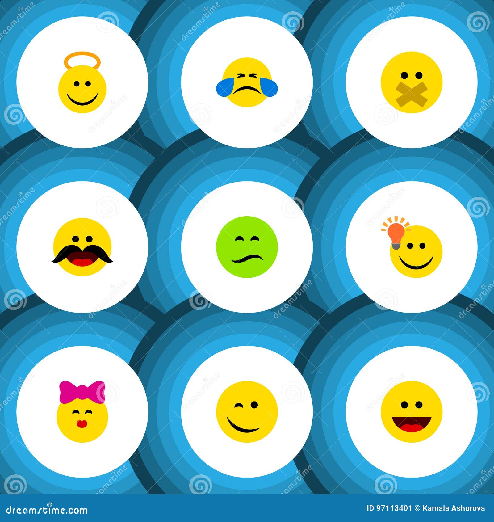 Flat Icon Emoji Set of Angel, Laugh, Hush and Other Vector Objects ...