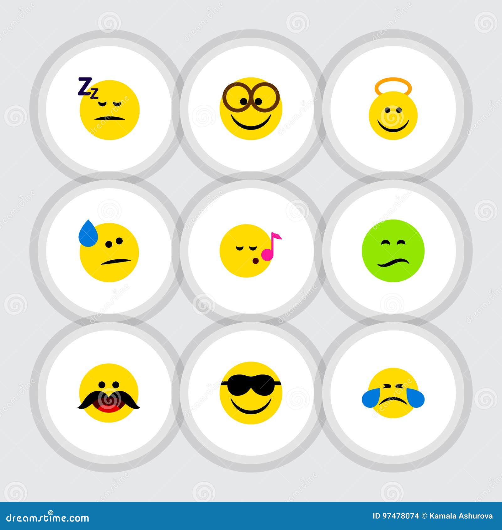 Flat Icon Emoji Set of Cold Sweat Stock Vector - Illustration of ...