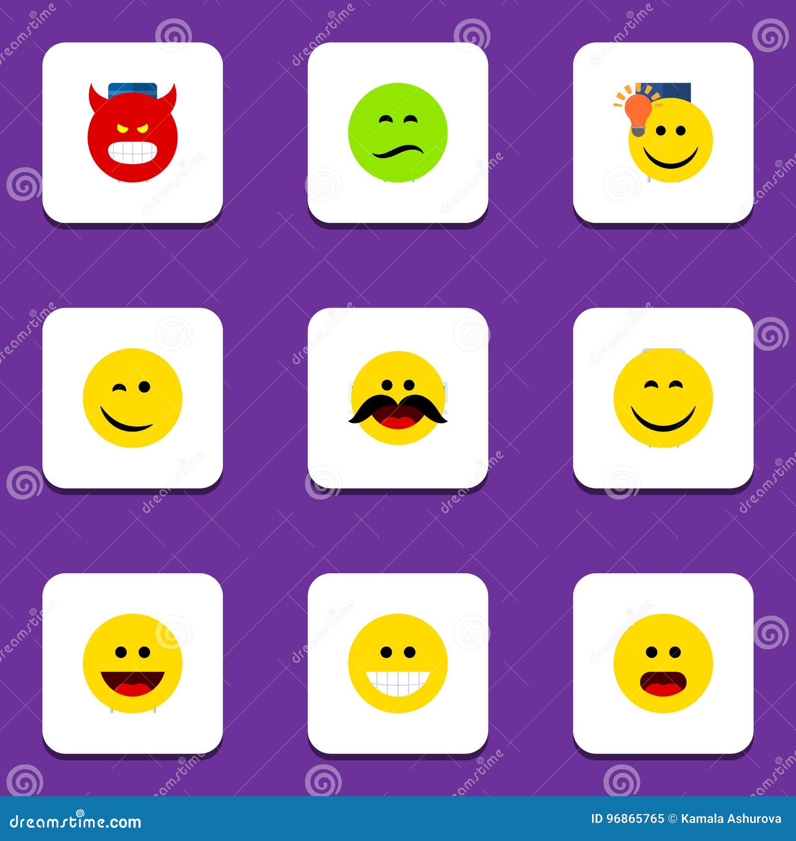 Flat Icon Emoji Set of Grin, Laugh, Smile and Other Vector Objects ...