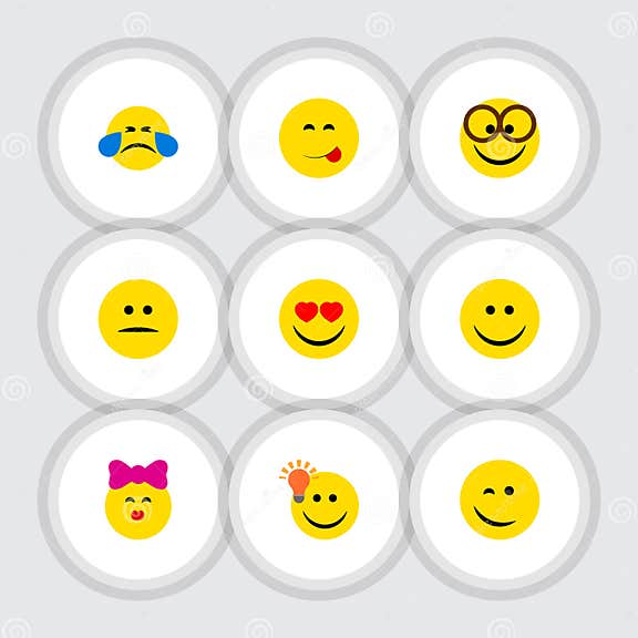 Flat Icon Emoji Set of Pleasant, Winking, Caress and Other Vector ...