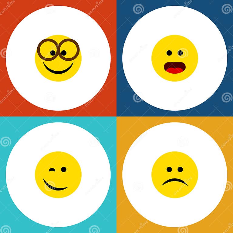 Flat Icon Emoji Set of Sad, Wonder, Winking and Other Vector Objects ...