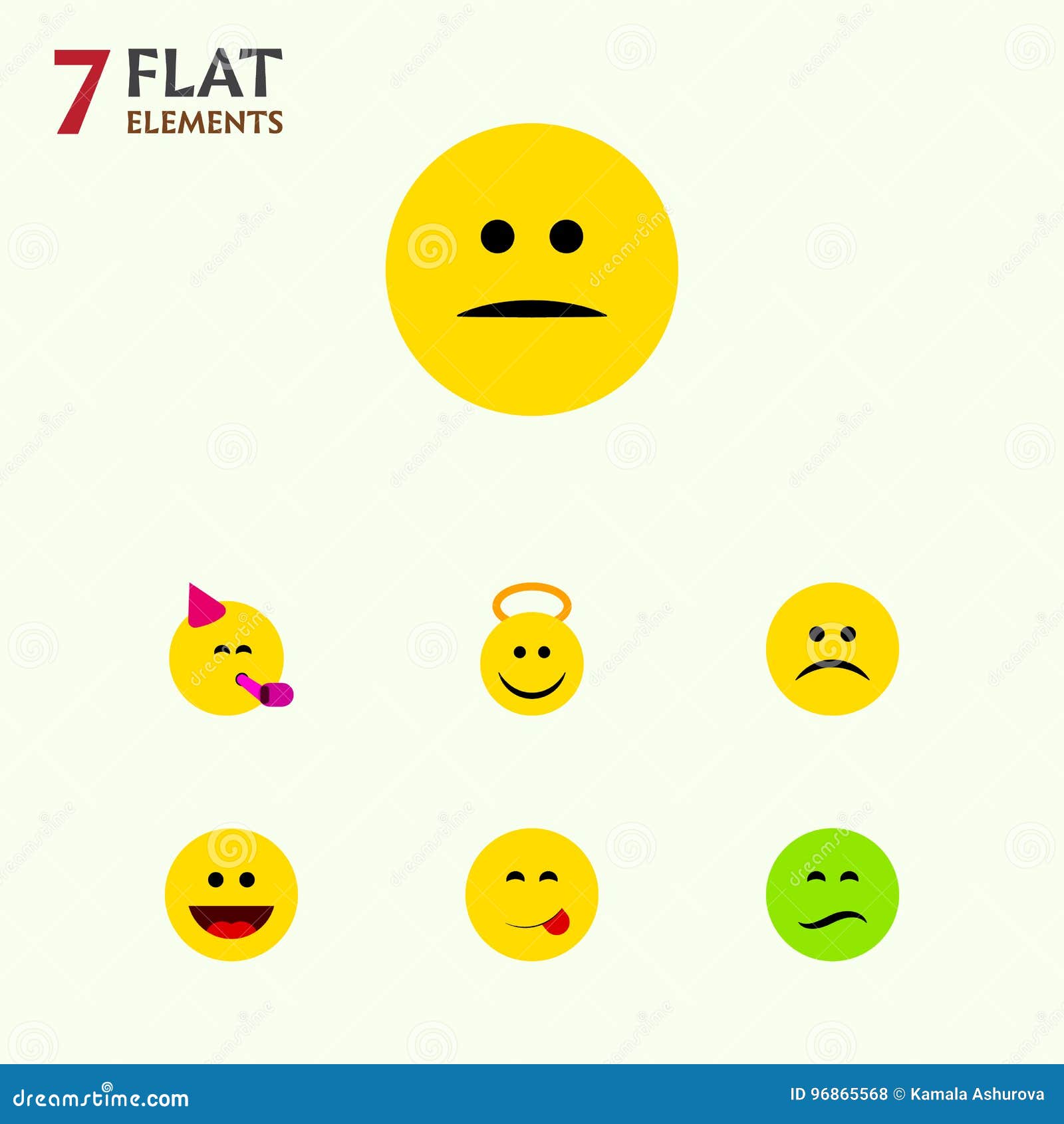 Flat Icon Expression Set of Frown, Laugh, Delicious Food and Other ...