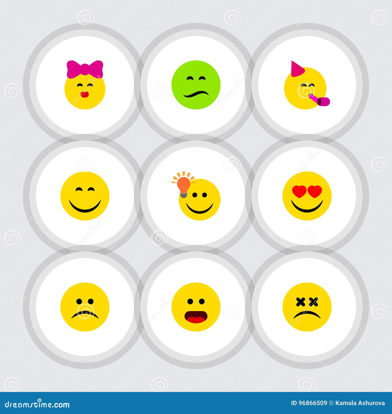Flat Icon Expression Set of Frown, Smile, Party Time Emoticon and Other ...