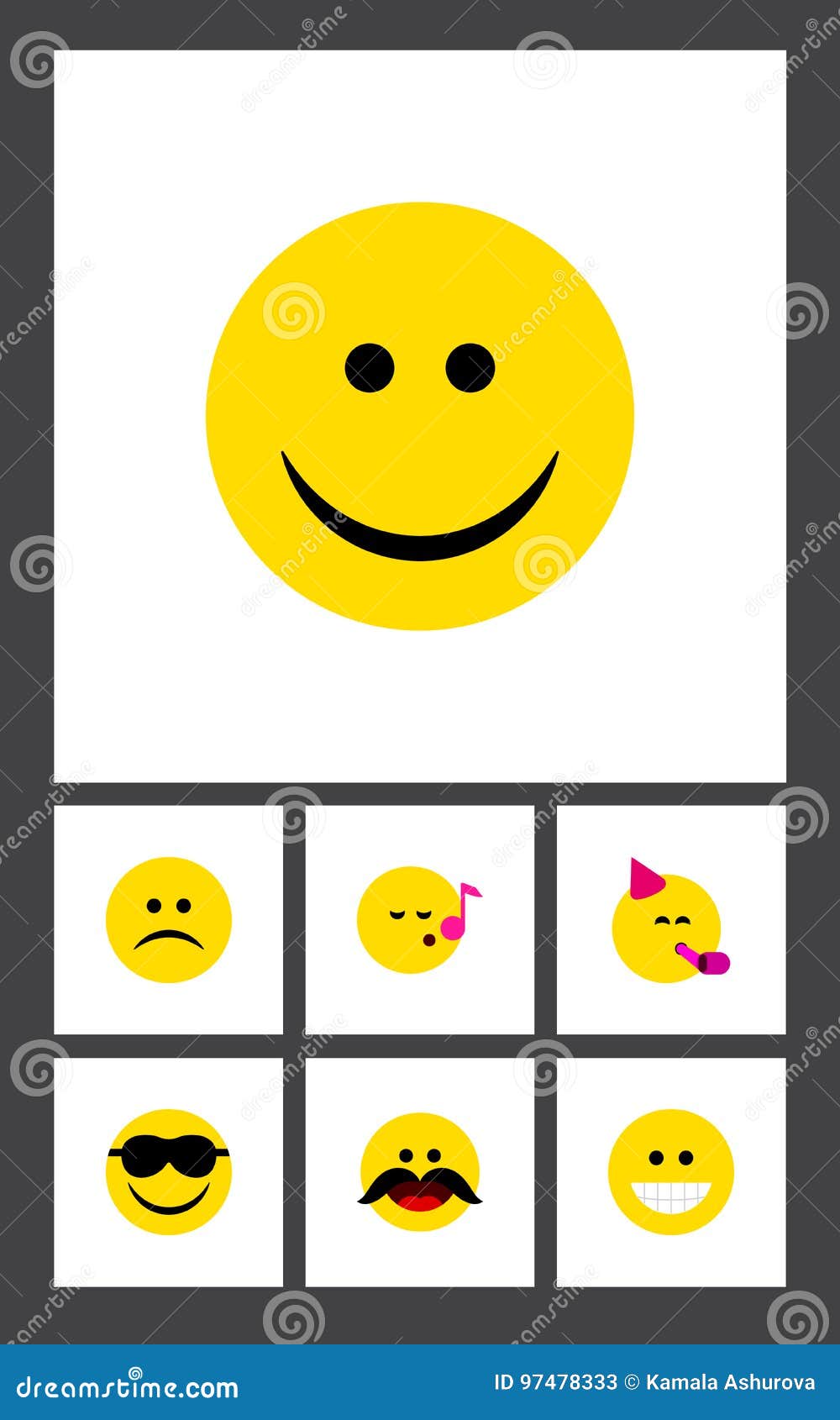 Flat Icon Expression Set of Happy, Sad, Grin and Other Vector Objects ...