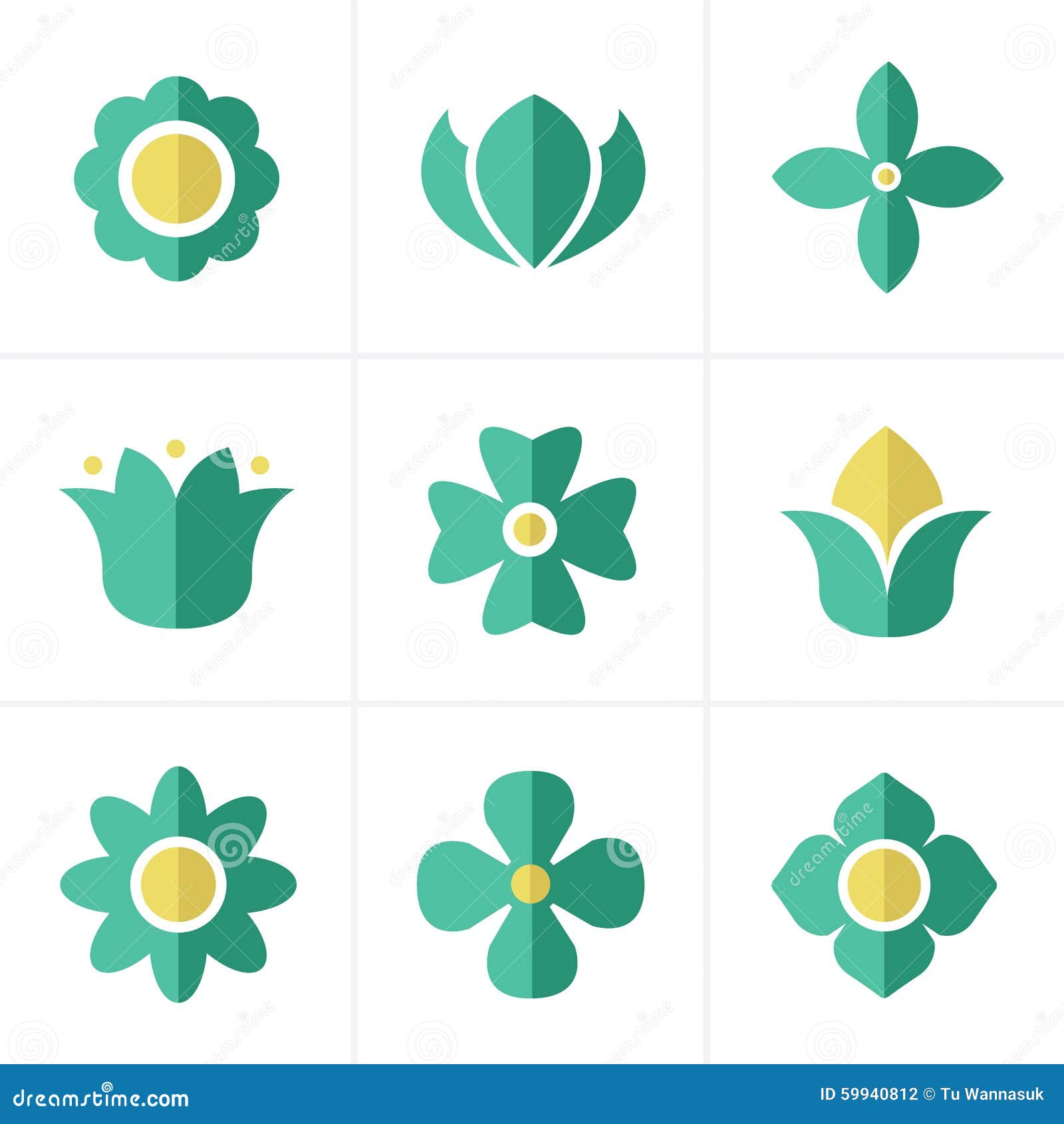 Flat Icon Flower Icons Set, Vector Design Stock Vector - Illustration ...