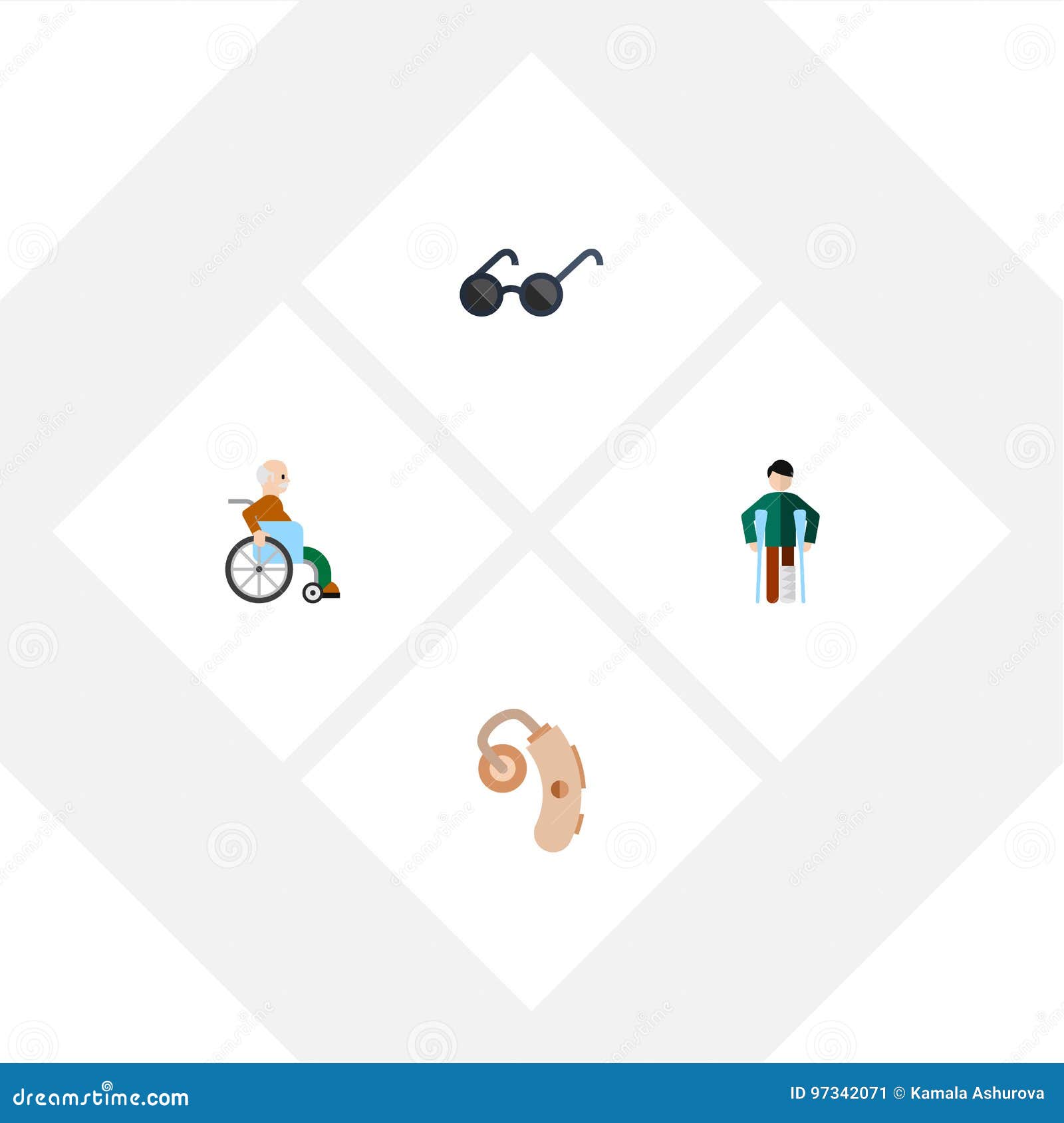 Flat Icon Handicapped Set of Injured, Handicapped Man, Spectacles ...
