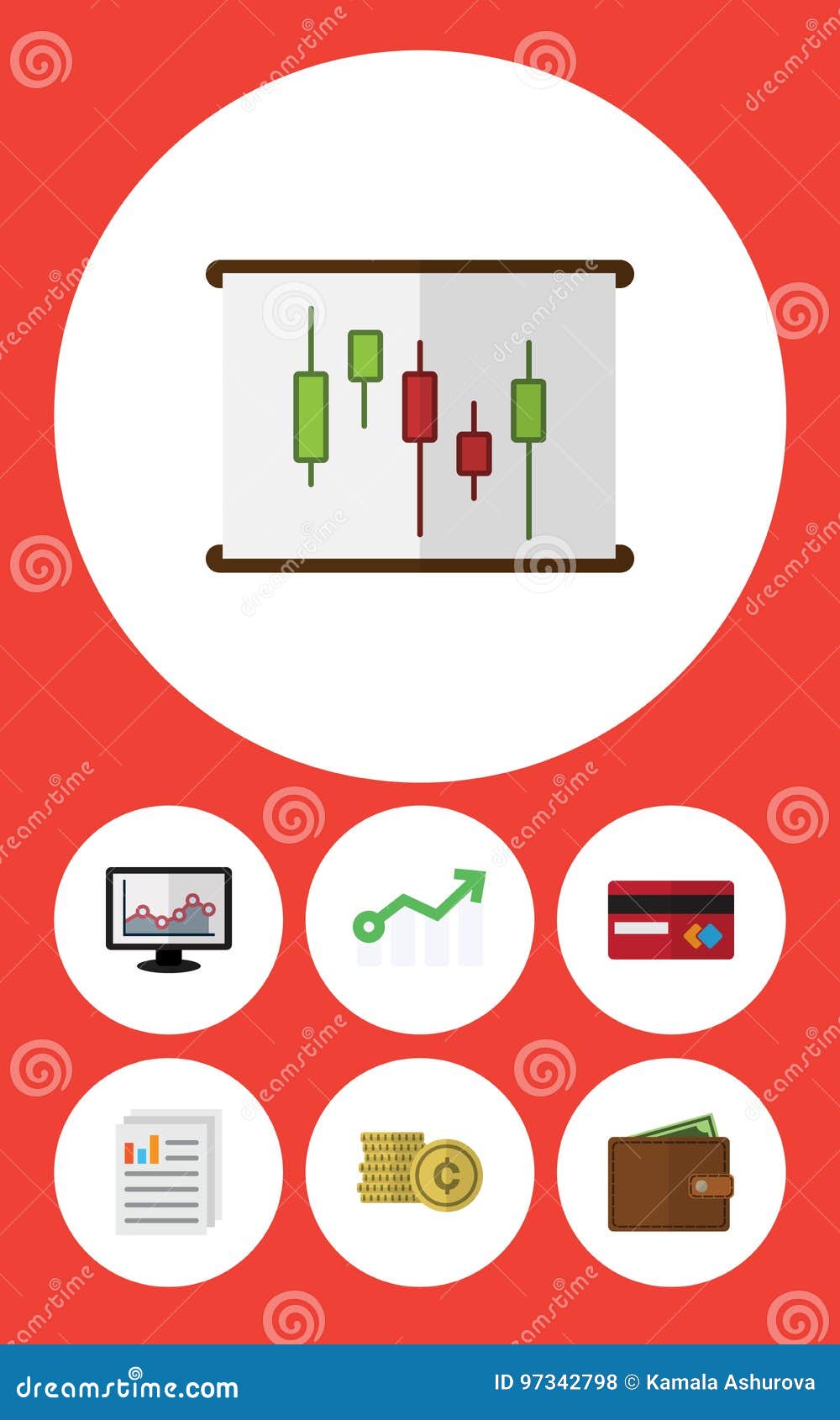 Flat Icon Incoming Set of Chart, Cash Stock Vector - Illustration of ...